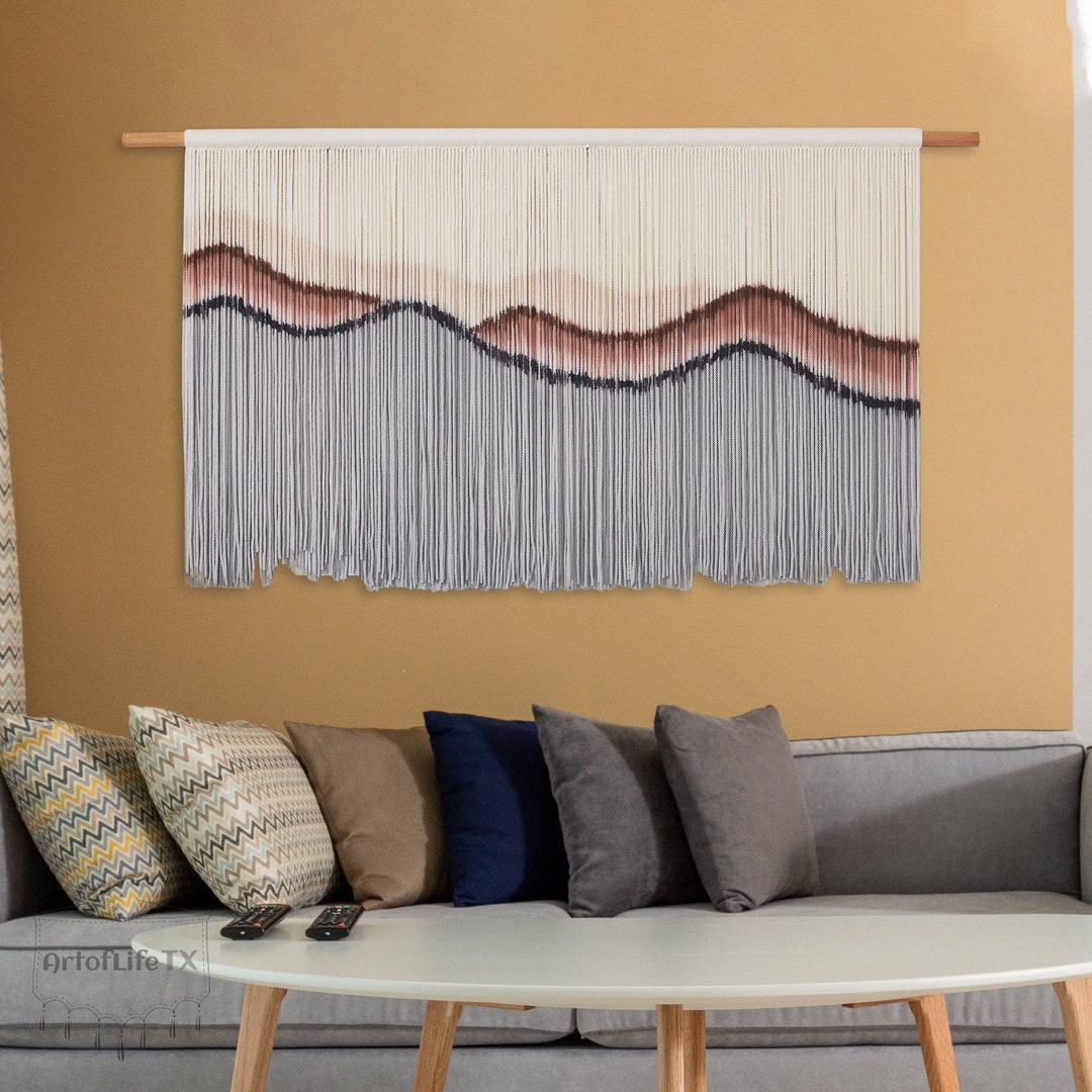 Mountain Macrame Wall Hanging, Dip Dye Textile Wall Art, Boho Mountain ...