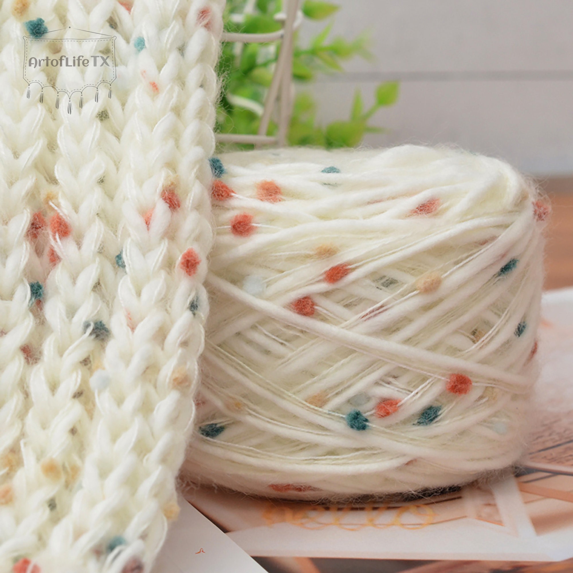 DIY Art Yarns, Multicolored Dotted Mohair Yarn, Rainbow Mohair Yarn ...