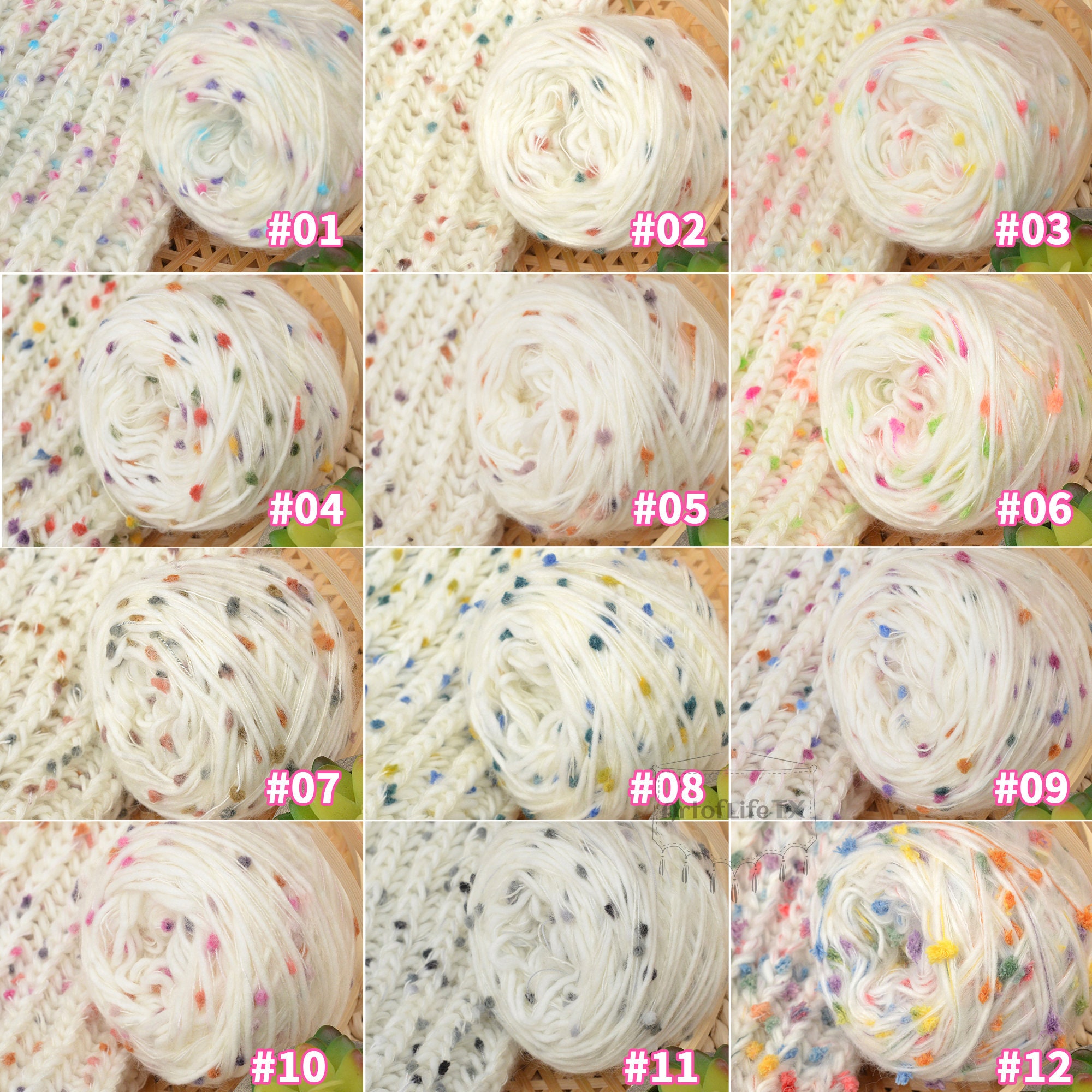 DIY Art Yarns, Multicolored Dotted Mohair Yarn, Rainbow Mohair Yarn ...