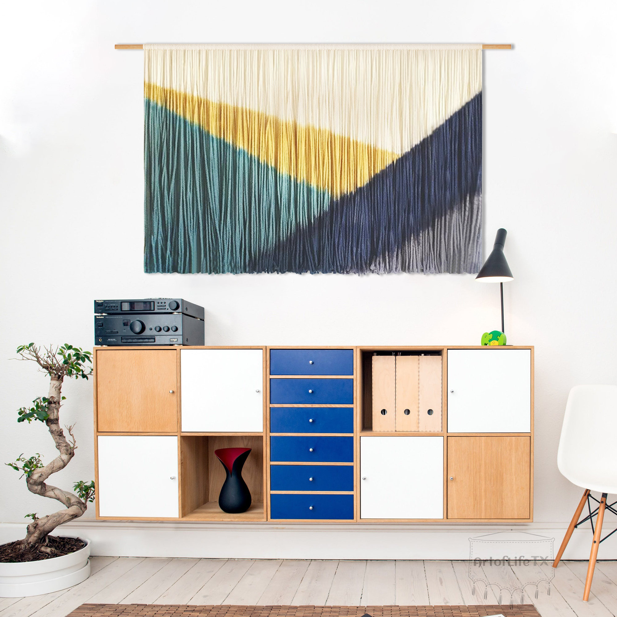 Geometric Macrame Wall Hanging, Large Wall Hanging, Dip Dye Textile ...