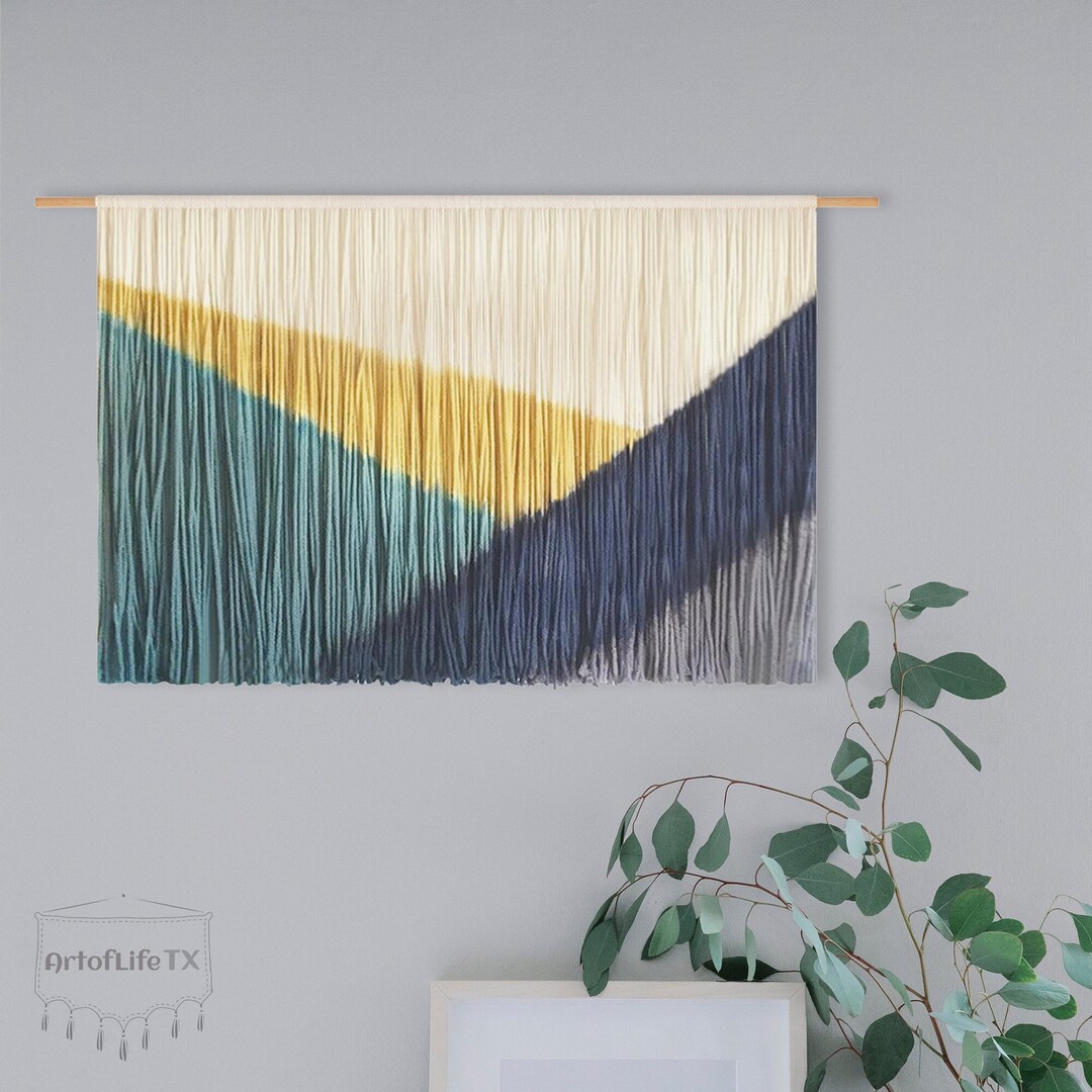 Geometric Macrame Wall Hanging, Large Wall Hanging, Dip Dye Textile ...