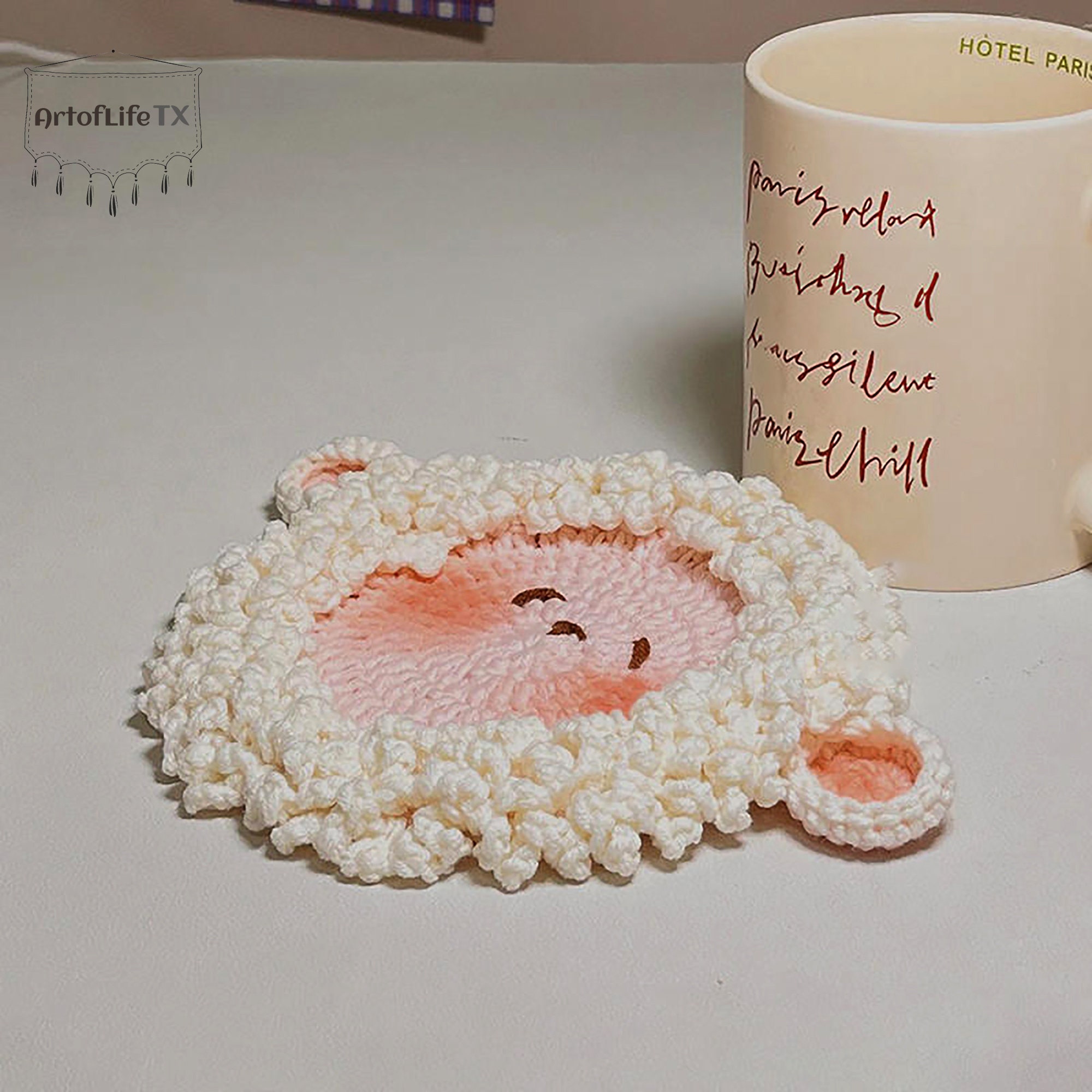 Sheep Crochet Coaster, Handmade Crochet Coaster, Mug Coaster, Knitted ...
