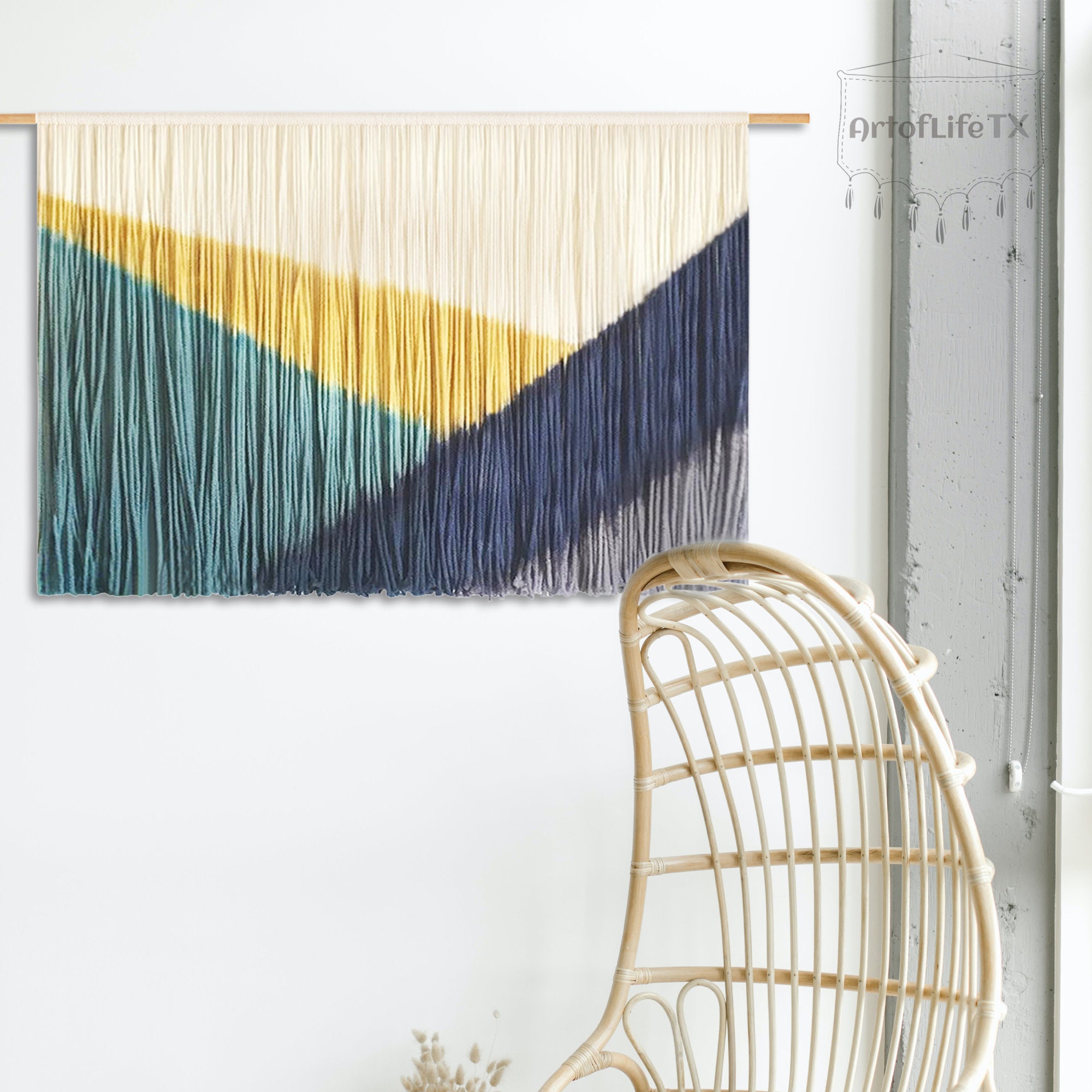 Geometric Macrame Wall Hanging, Large Wall Hanging, Dip Dye Textile ...
