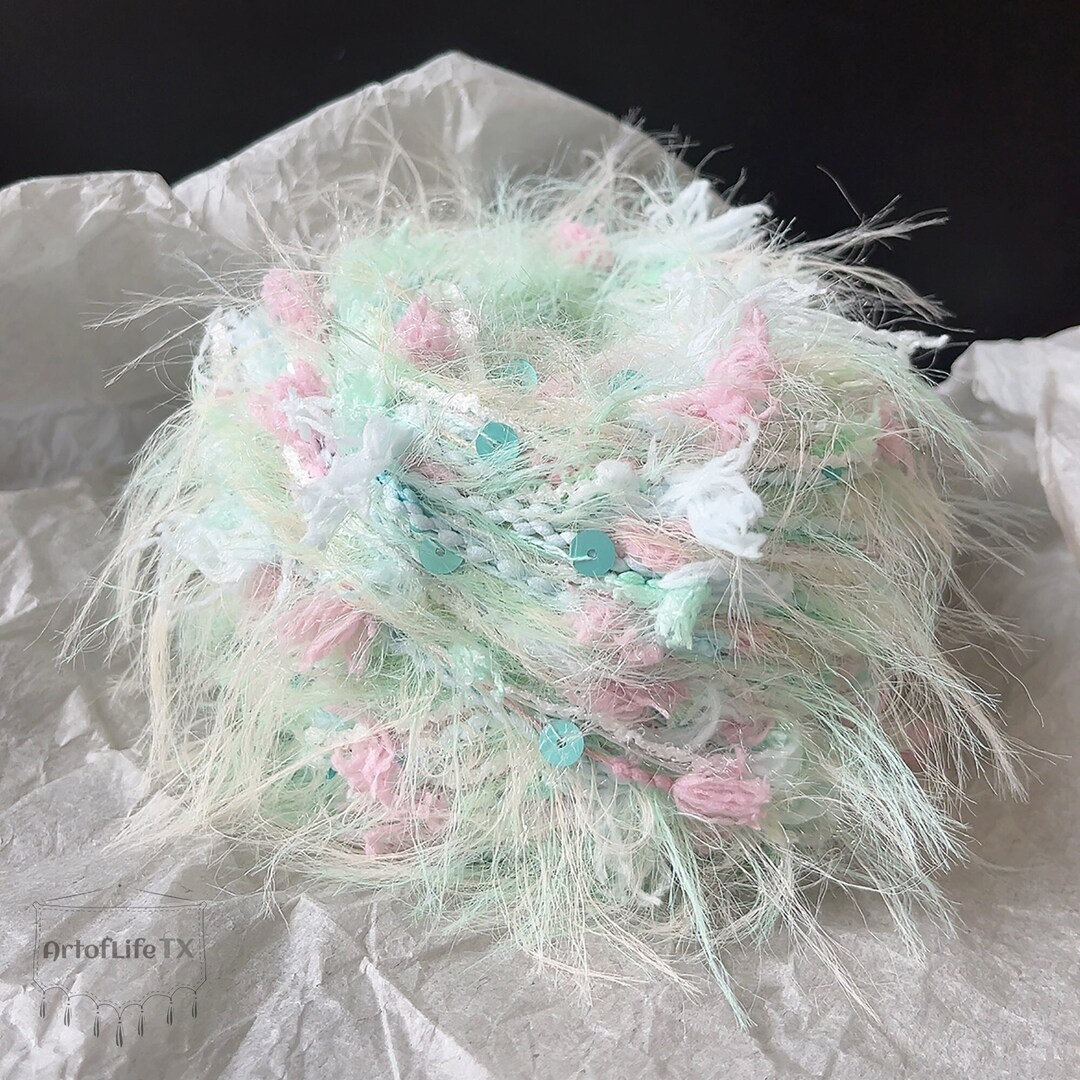Mint Green Art Yarn Bundle Mixed Fiber Novelty Textile, Textile ...