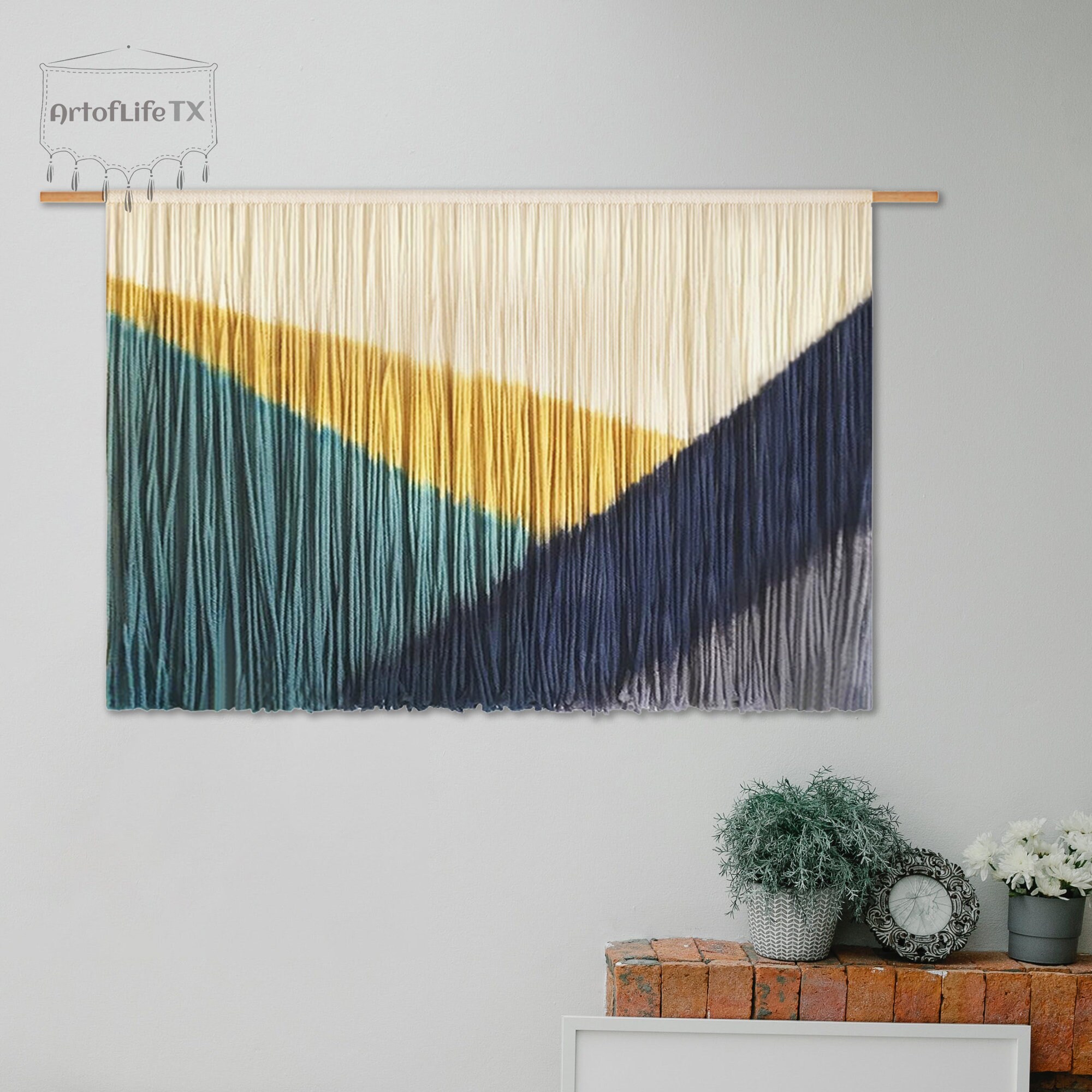 Geometric Macrame Wall Hanging, Large Wall Hanging, Dip Dye Textile ...
