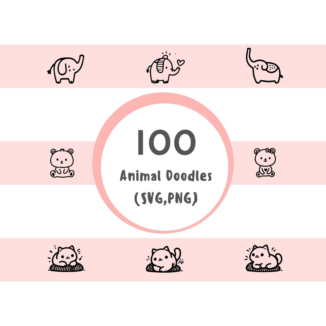 100 Animal Doodles Svg Bundle Animal Svg Doodle Svg Cute Animal Svg Pet ...