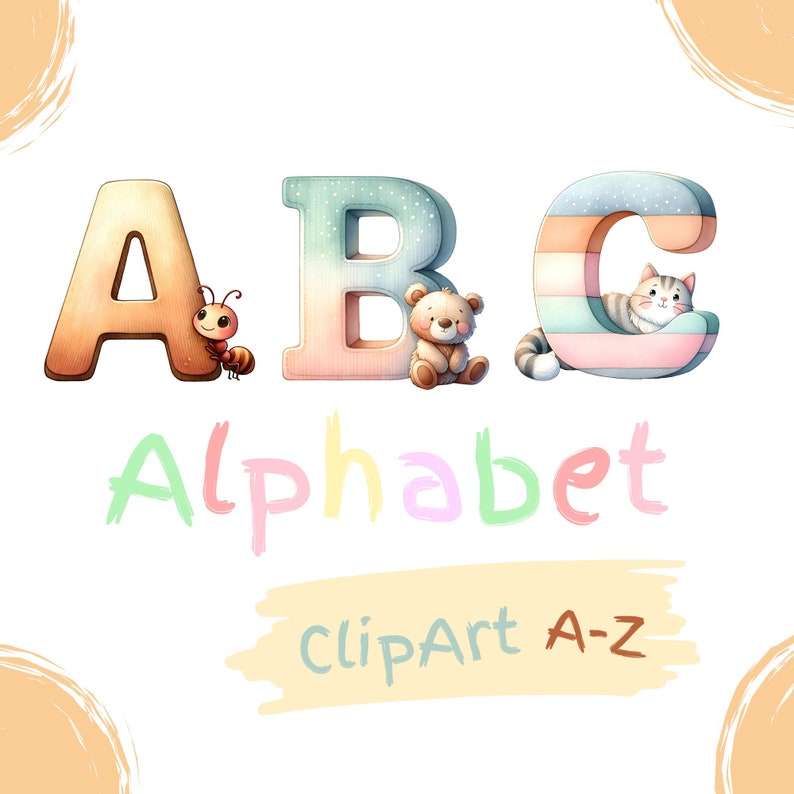Animal Alphabet Watercolor Clipart A-Z, Baby & Kids ABC Letters, PNG ...