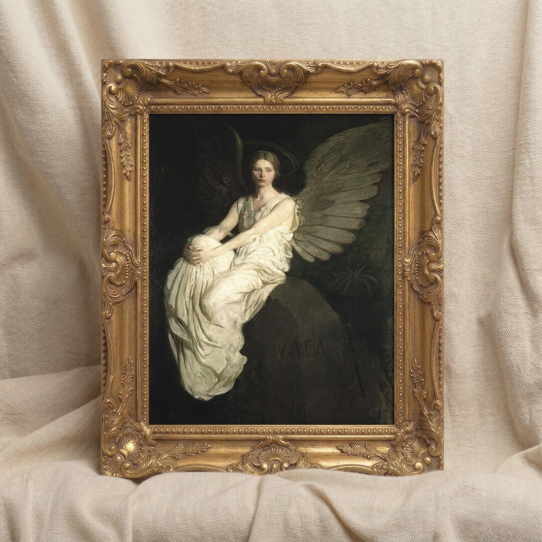 Gravura vintage emoldurada de Angel Vaea, pintura a óleo antiga de ...