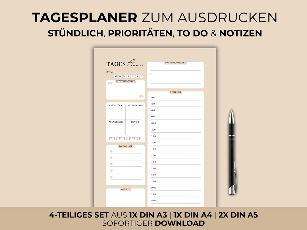 Daily Planner Printable | A3/A4/A5 Printable PDF | Timetable, To-do ...