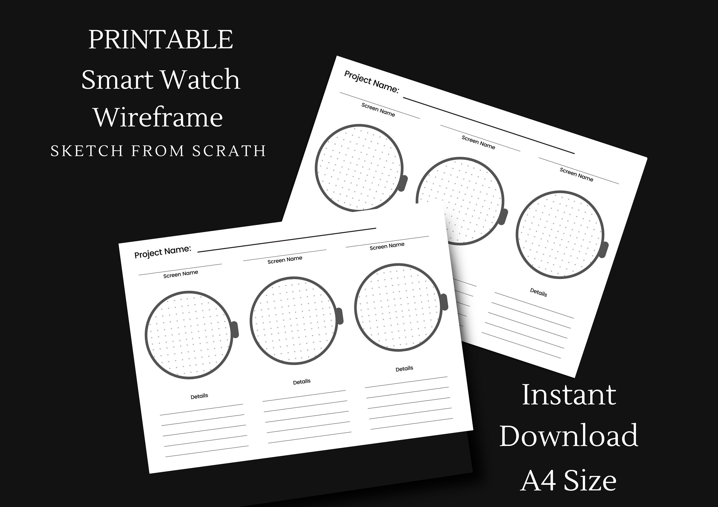 Printable Ui/ux Smart Watch Wireframe Sketch Guide Template - Etsy