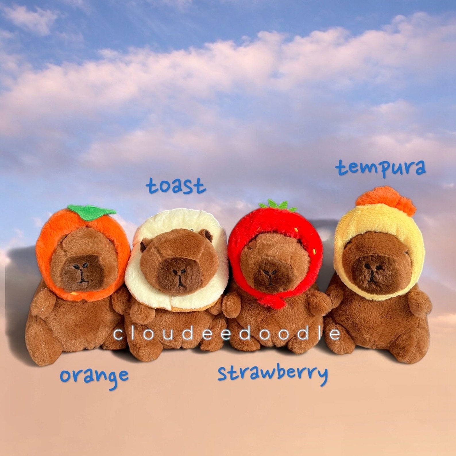 CUTE Capybara Soft Fluffy Plush Keychain With Fun Food Themed Hats ...
