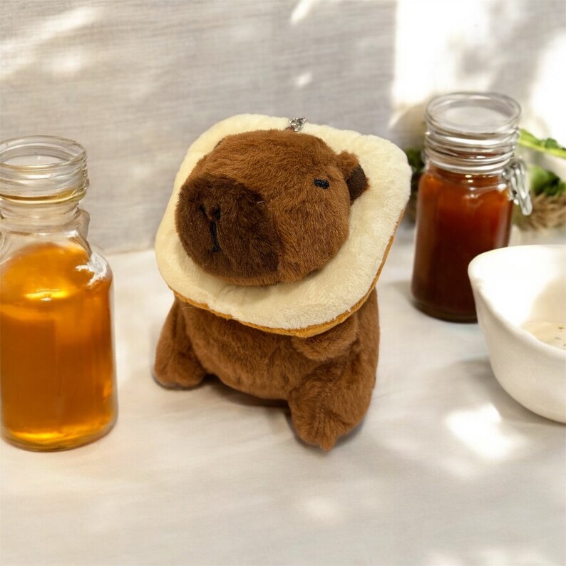 CUTE Capybara Soft Fluffy Plush Keychain With Fun Food Themed Hats ...