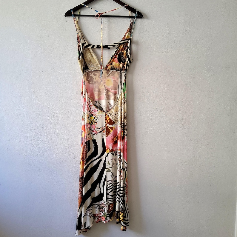 Robe Midi Dos Nu à Imprimé Patchwork Multicolore Vintage Rare Roberto