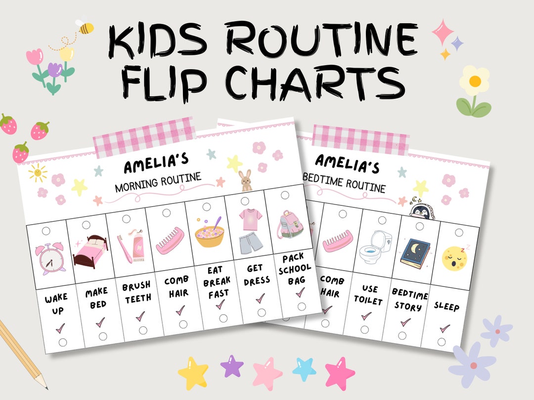 Kids Routine Flip Chart, Editable Printable Children Chore Chart With ...