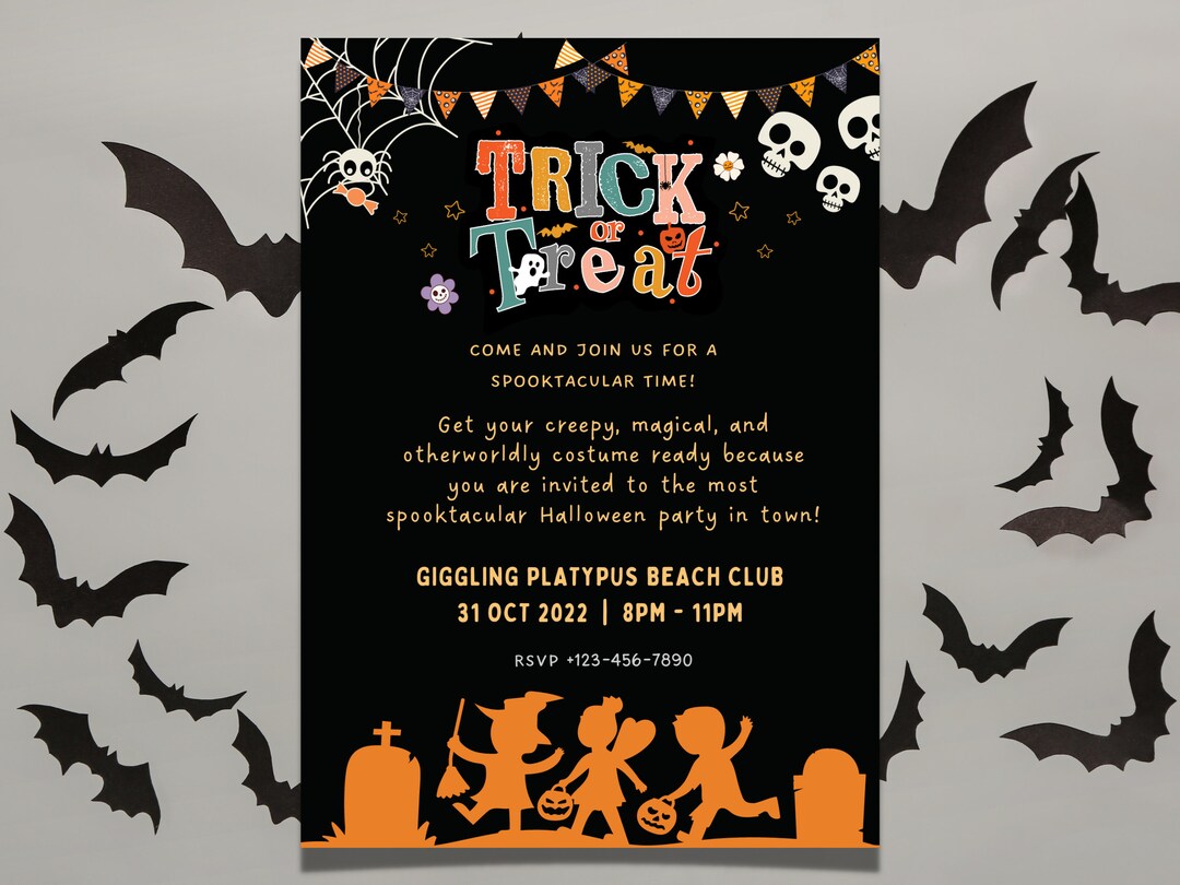 Trick or Treat Flyer Invitation Spooky Halloween Costume - Etsy