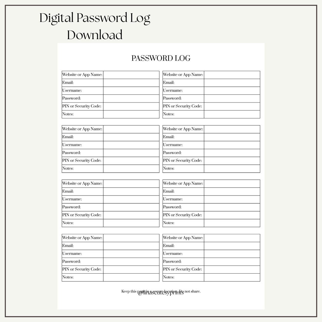 Password Log Printable, Password Tracker Sheet, Login Information ...
