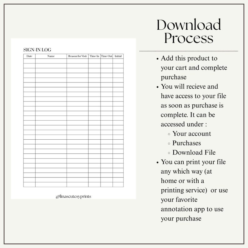 Digital Sign-in Log Printable | Visitor Sign in Sheet | Office Front ...