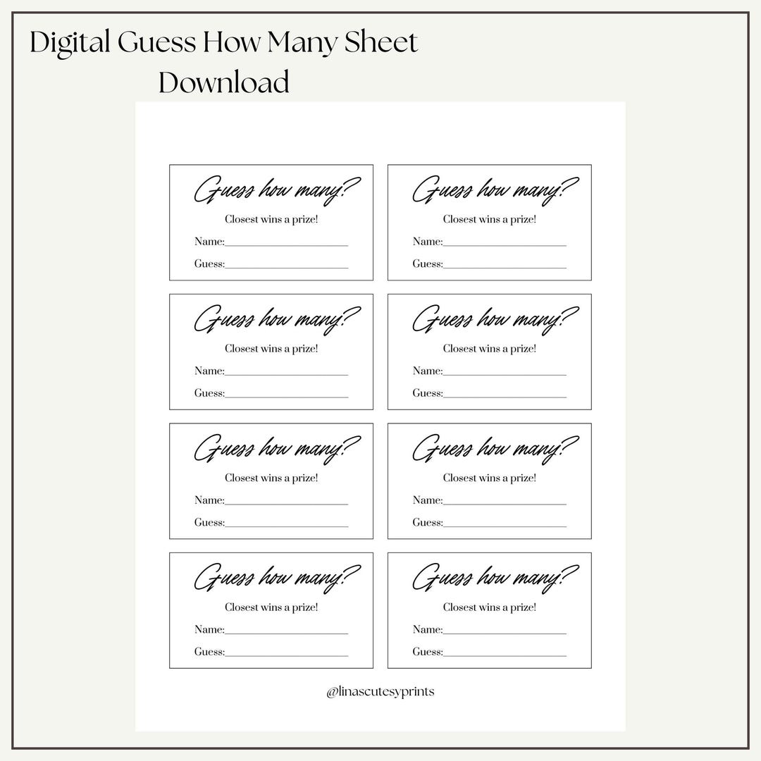 Guess How Many Printable, Party Guessing Game, Baby Shower Game, Bridal ...