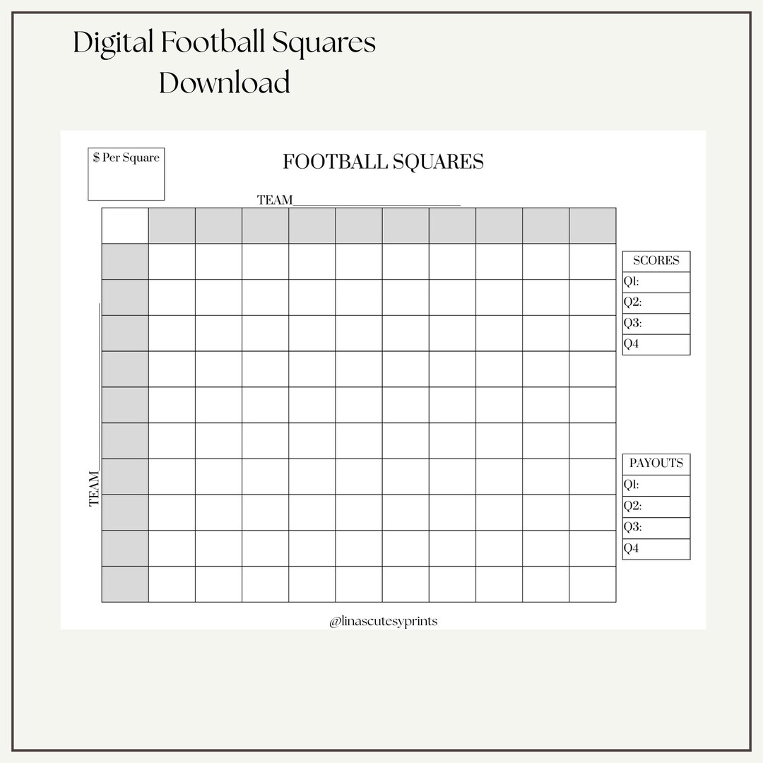 Football Squares Printable, Super Bowl Squares Game, Football Pool ...