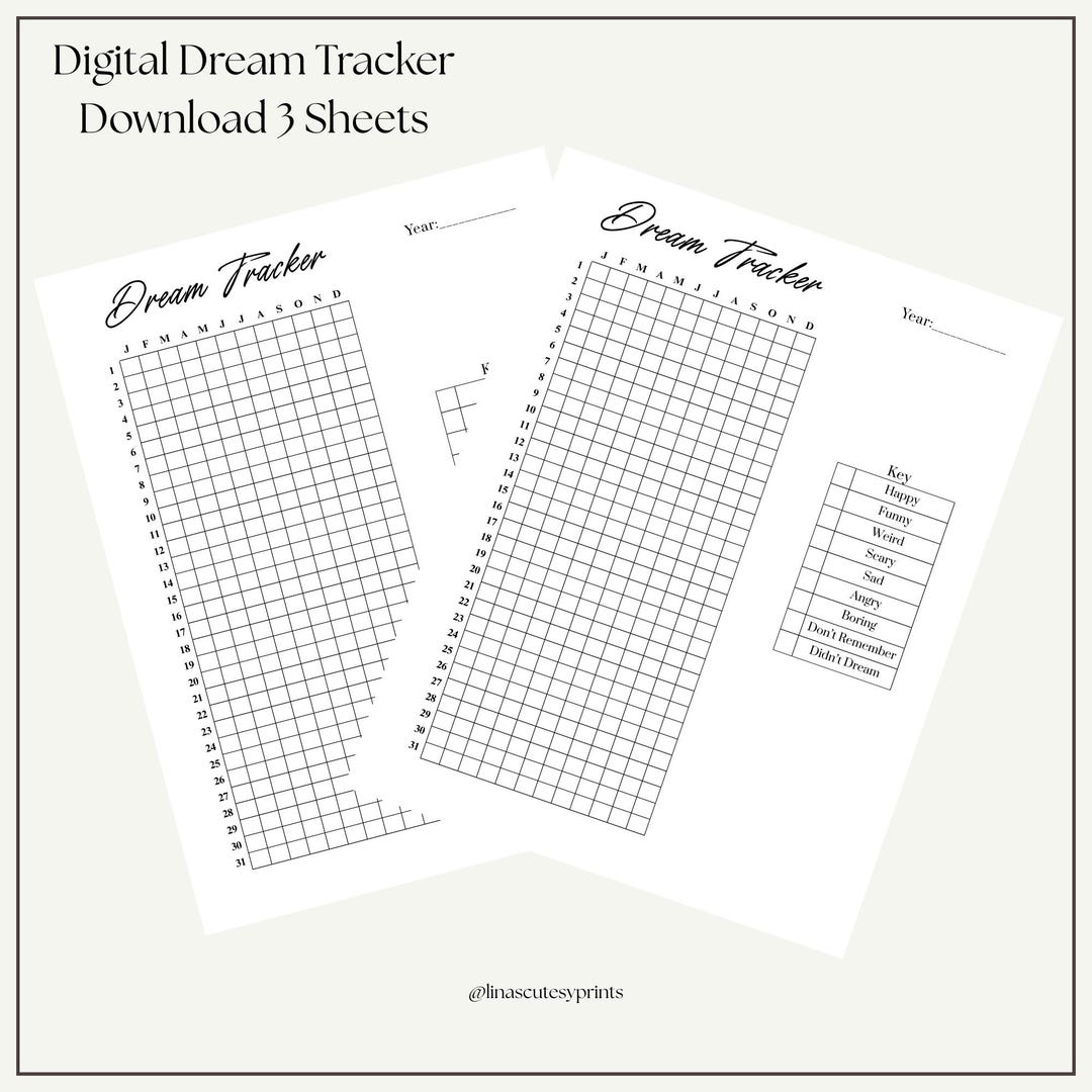 Dream Tracker Printable Bundle, Year in Pixels Sleep Log, Dream Journal ...