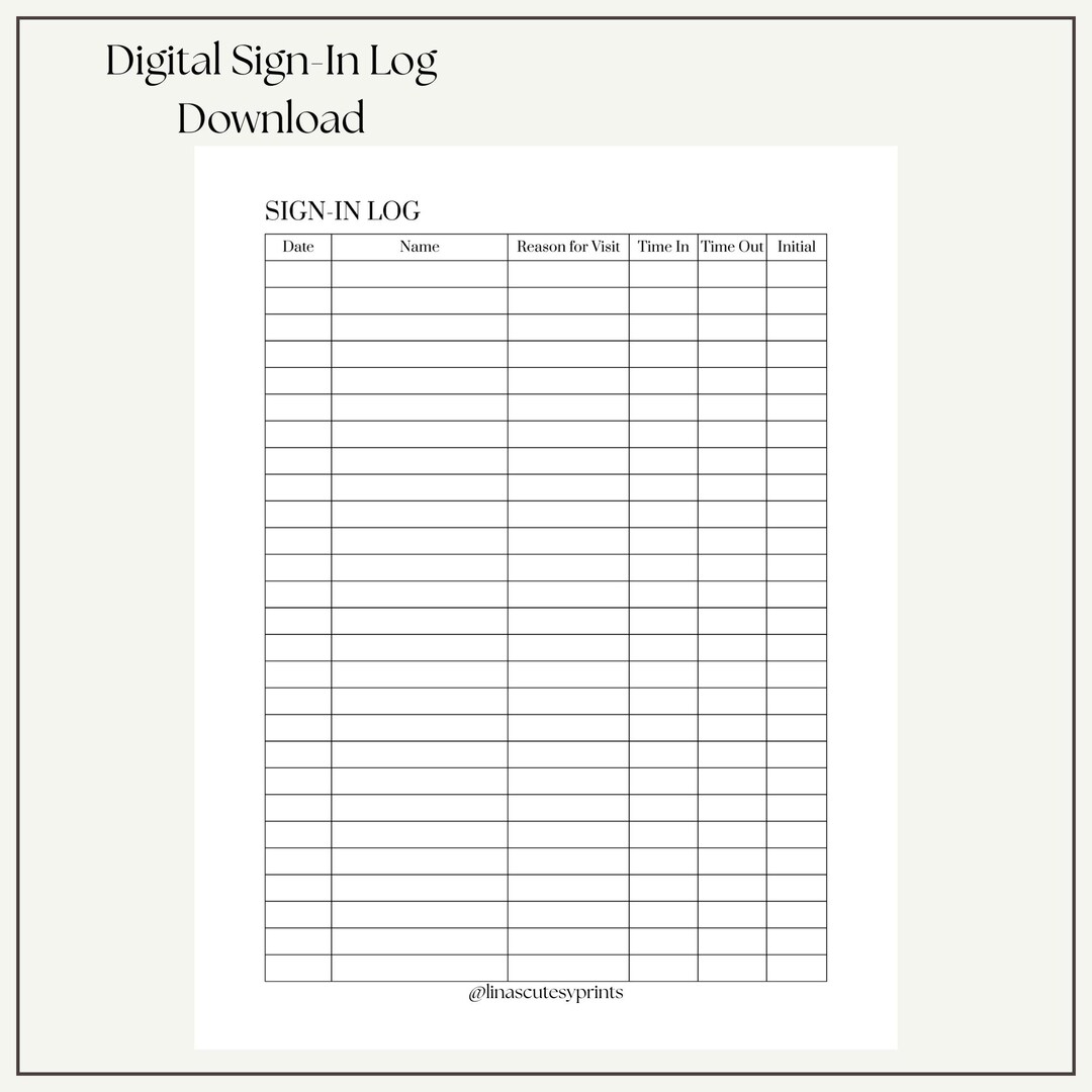 Digital Sign-in Log Printable | Visitor Sign in Sheet | Office Front ...