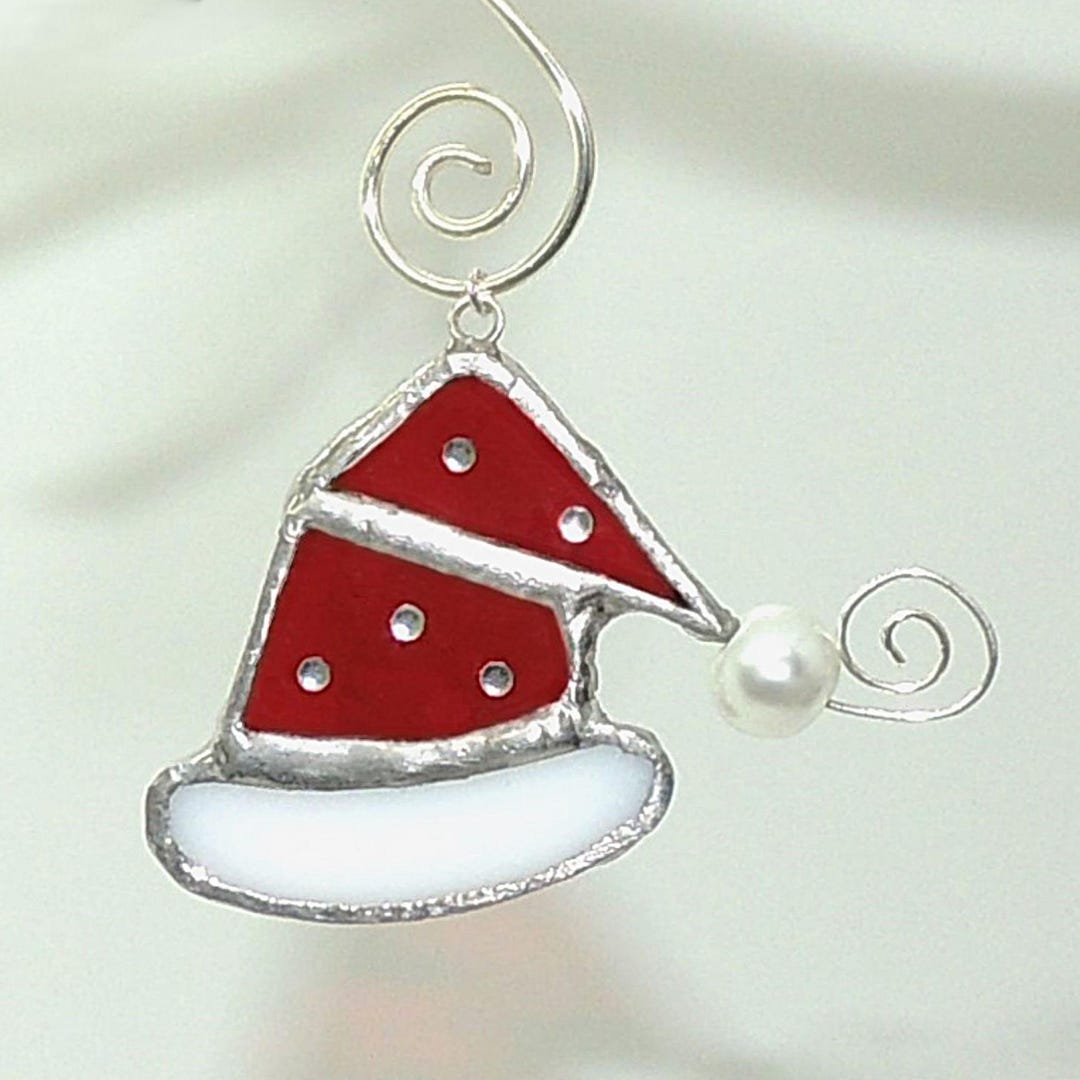 Stained Glass Santa Hat Christmas Decorations, Spiral for Hanging, Xmas ...