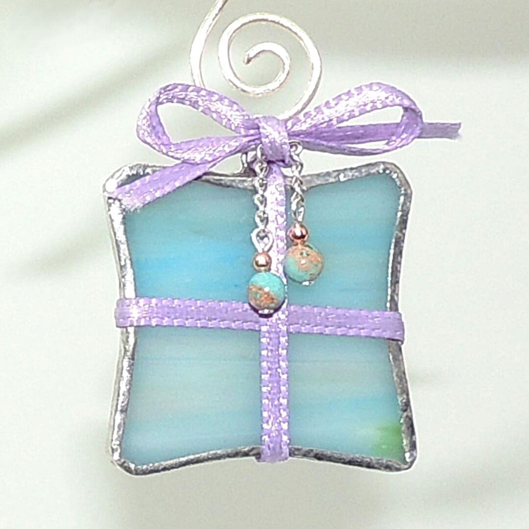 Handmade Stained Glass Various Shades Aqua Christmas Parcels Hanging ...