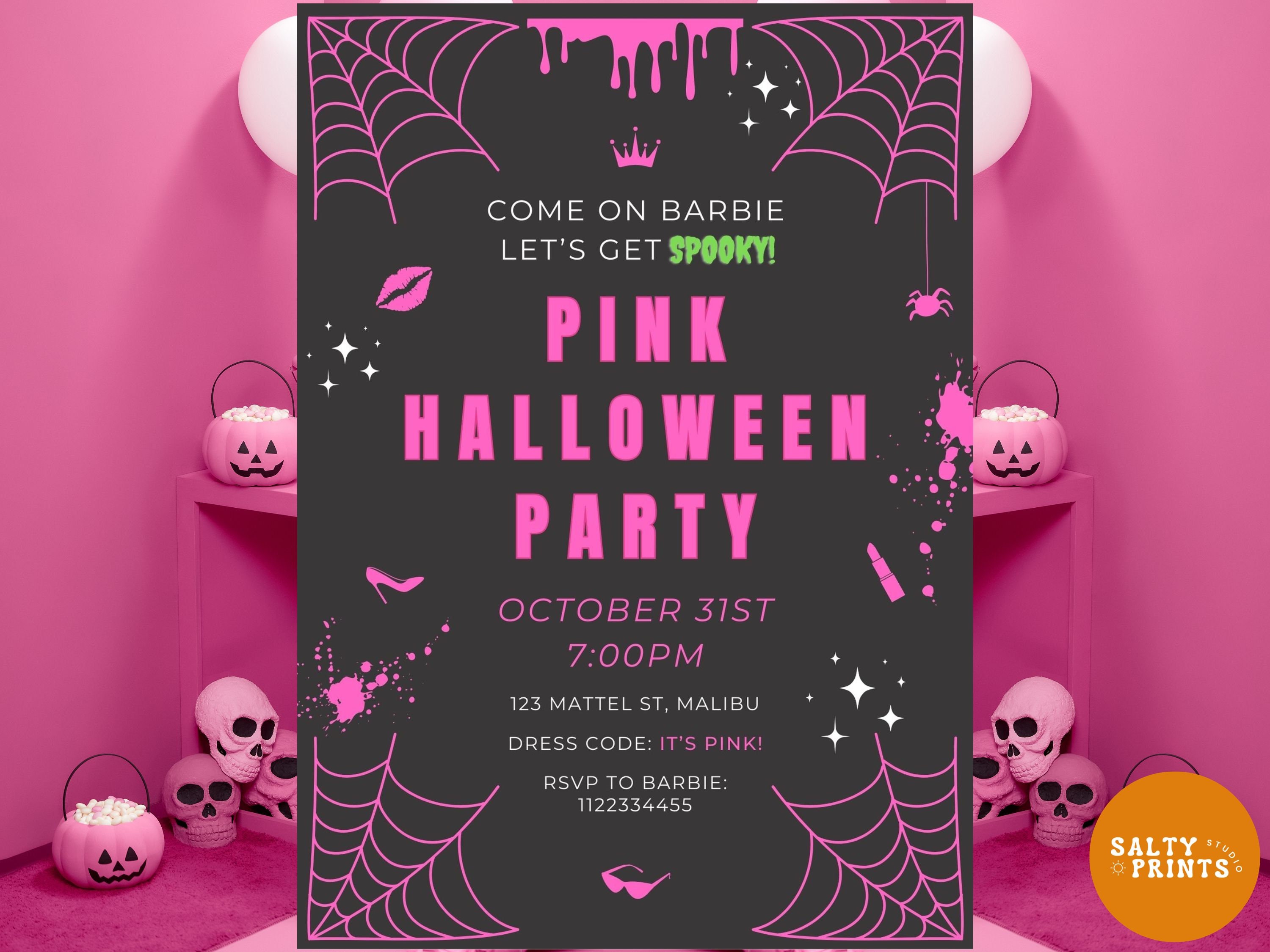 Barbie Pink Halloween Party Invitation Template | Let's Get Spooky ...