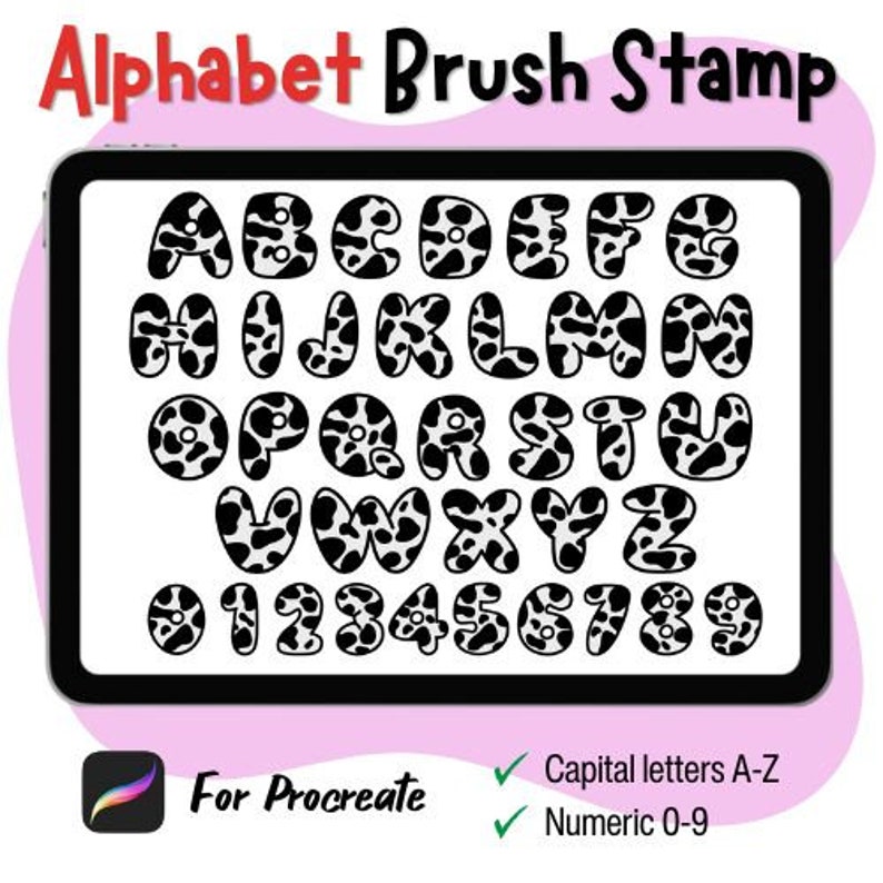 Cow Print Alphabet Brush Stamps: Procreate Font (A-Z, 0-9) - Etsy