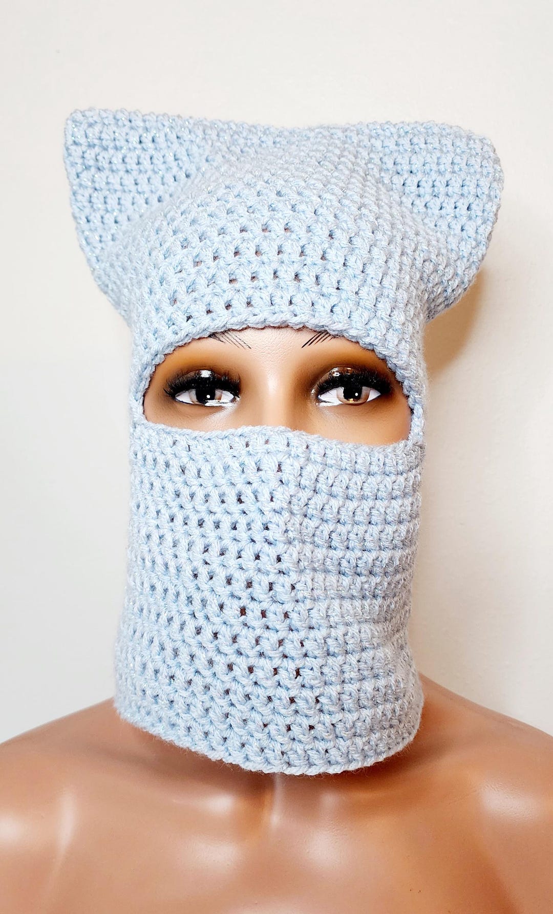 Crochet Sparkly Pale Blue Cat Ski Mask Balaclava - Etsy