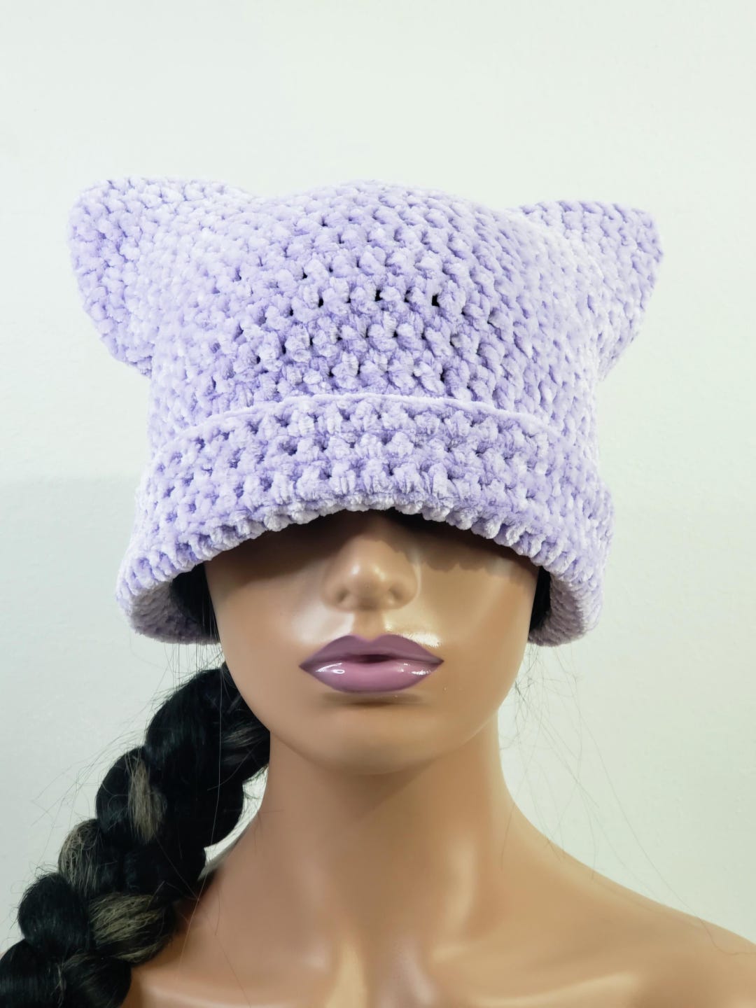 Crochet Velvet Light Purple Cat Hat - Etsy