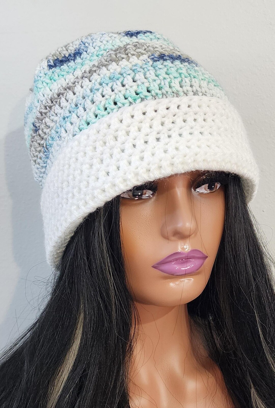 Crochet Blue, White, and Gray Gradient Beanie - Etsy