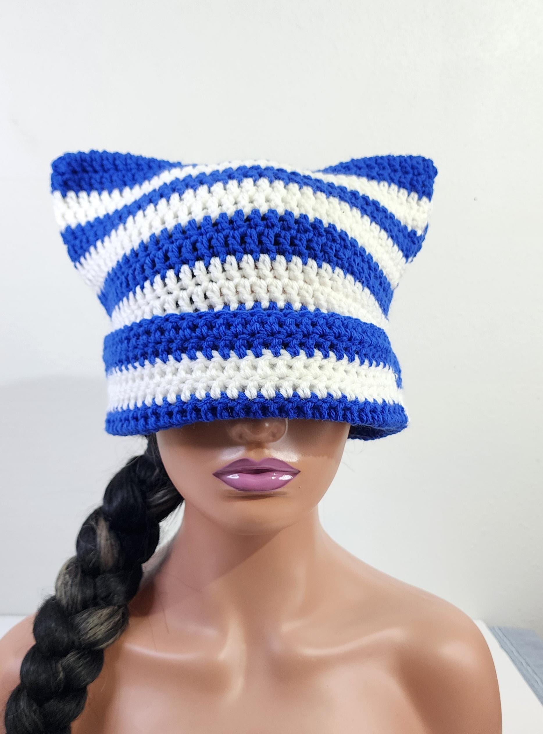 Crochet Blue and White Striped Cat Hat - Etsy