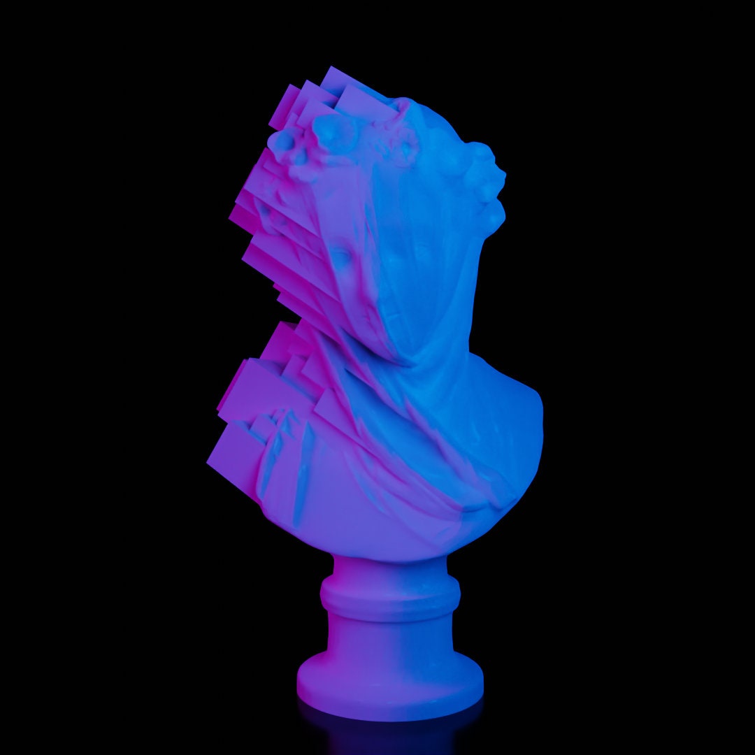 Glitched Veiled Lady Bust Big Size Desk Gadget Handmade - Etsy