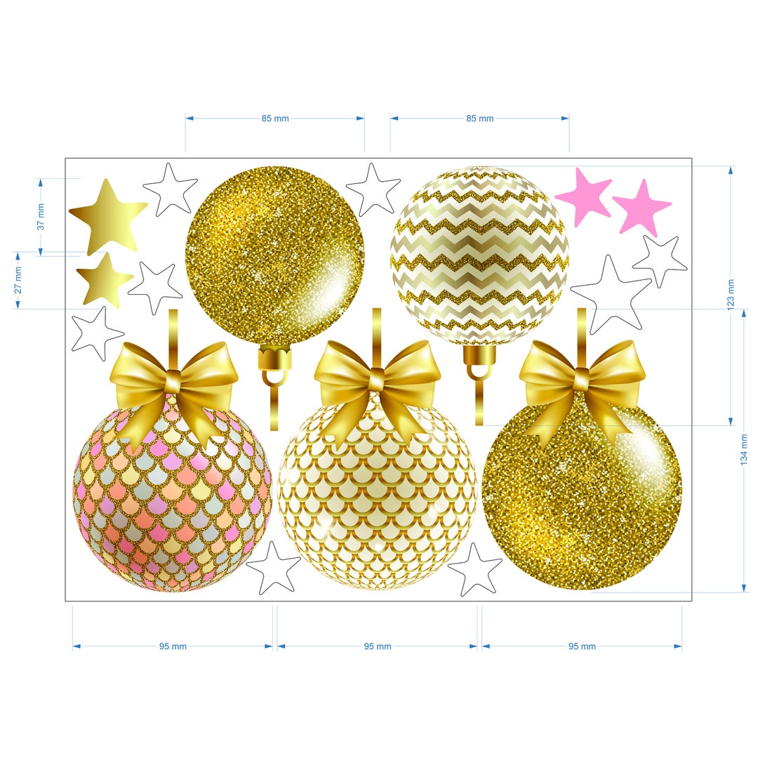 3D Gold Christmas Baubles, DIY Window Decals, Holiday Party Decor - Etsy
