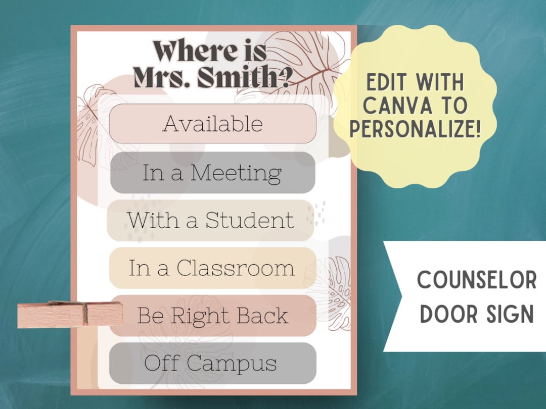Counselor Away Door Sign, School Counselor Door Sign, Editable Office ...