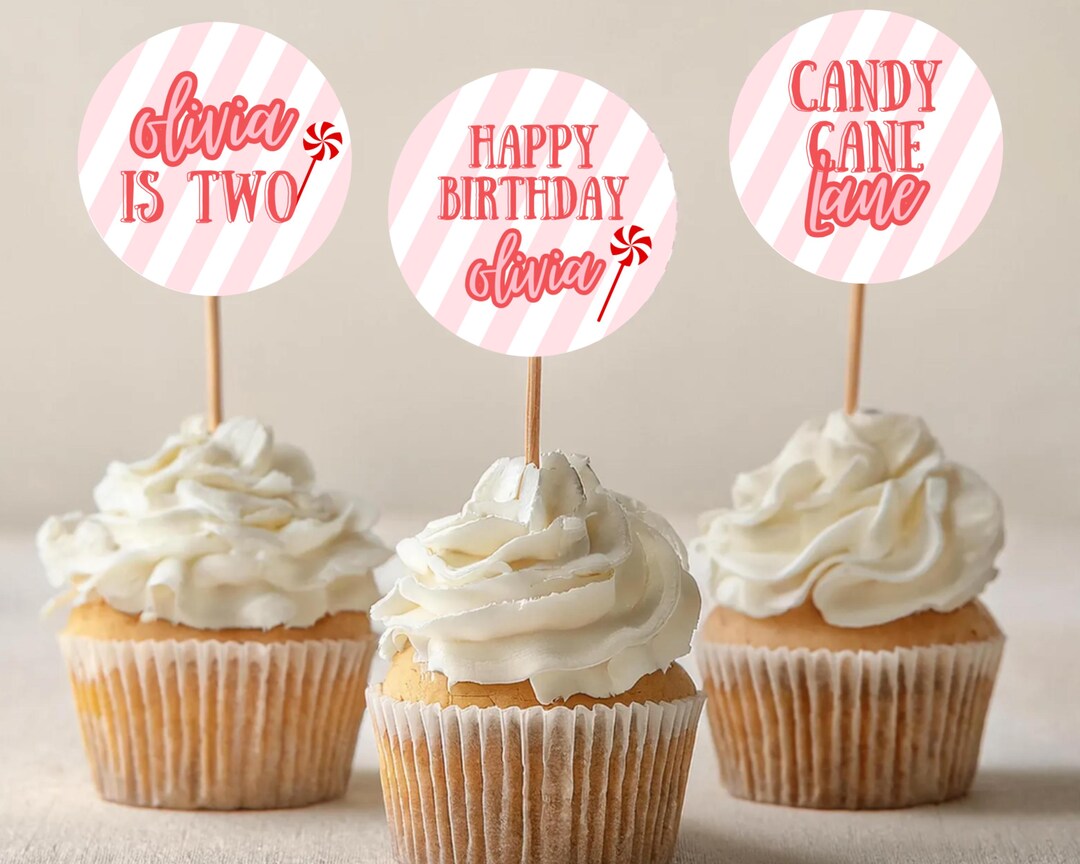 Candy Cane Lane Cake Toppers Winter Birthday Party Cupcake Toppers ...