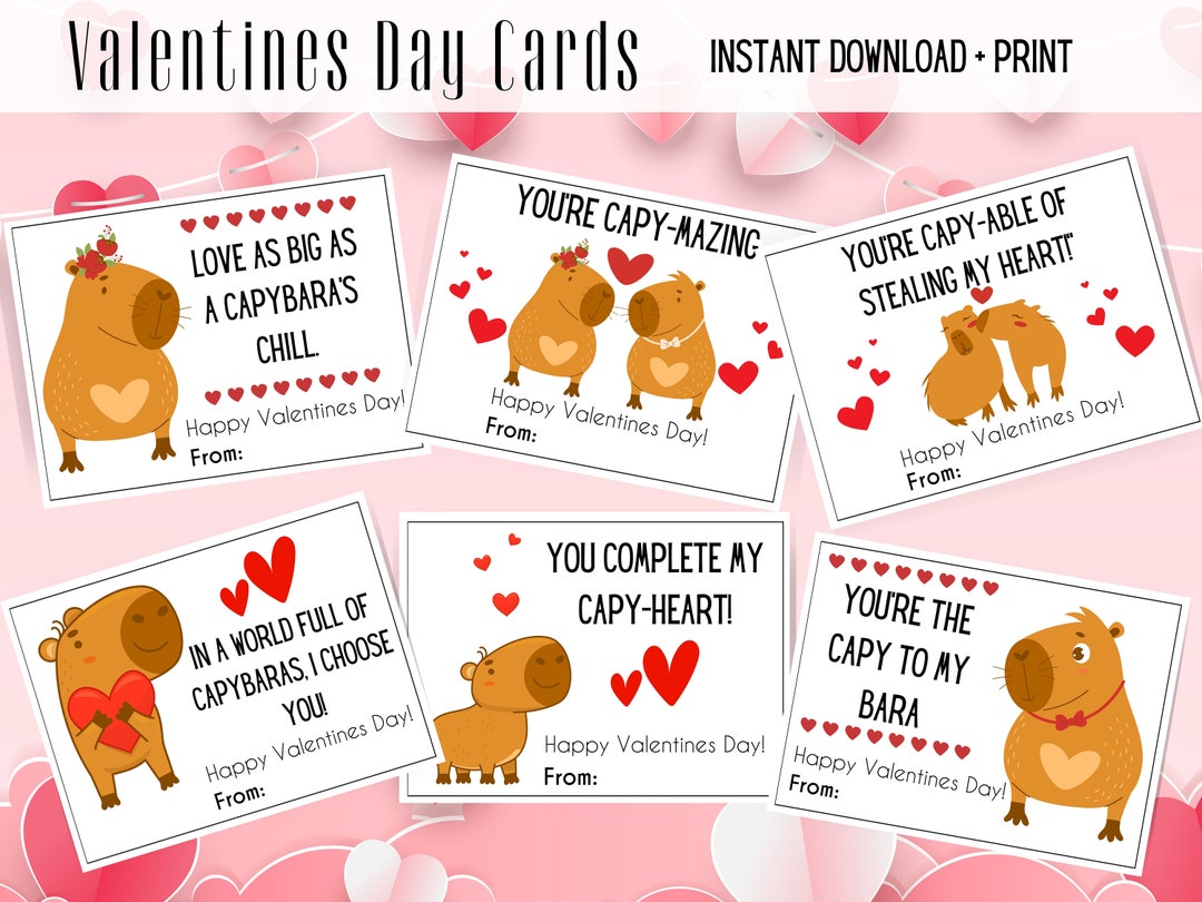 Capybara Valentines Day School Cards Instant Download Printable ...