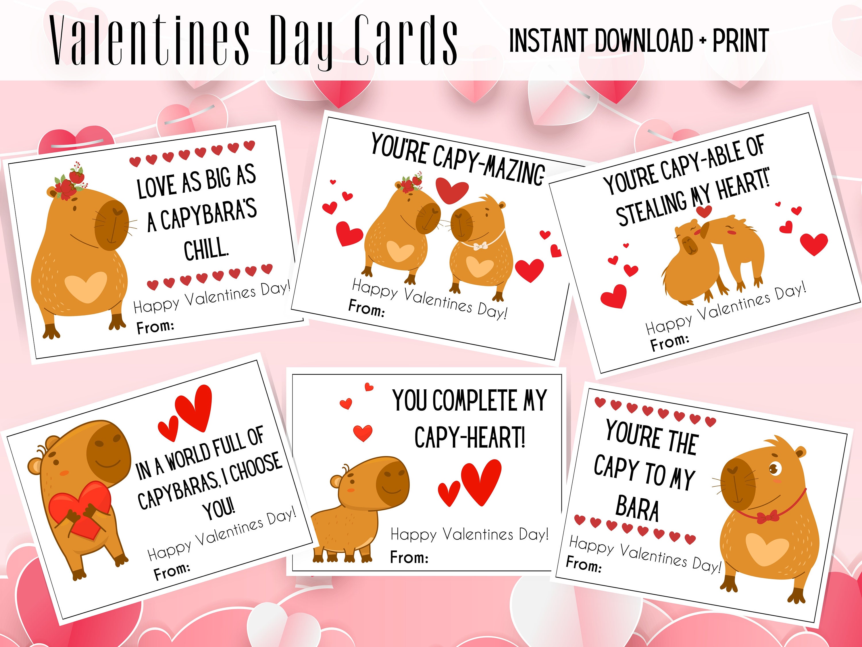 Capybara Valentines Day School Cards Instant Download Printable ...