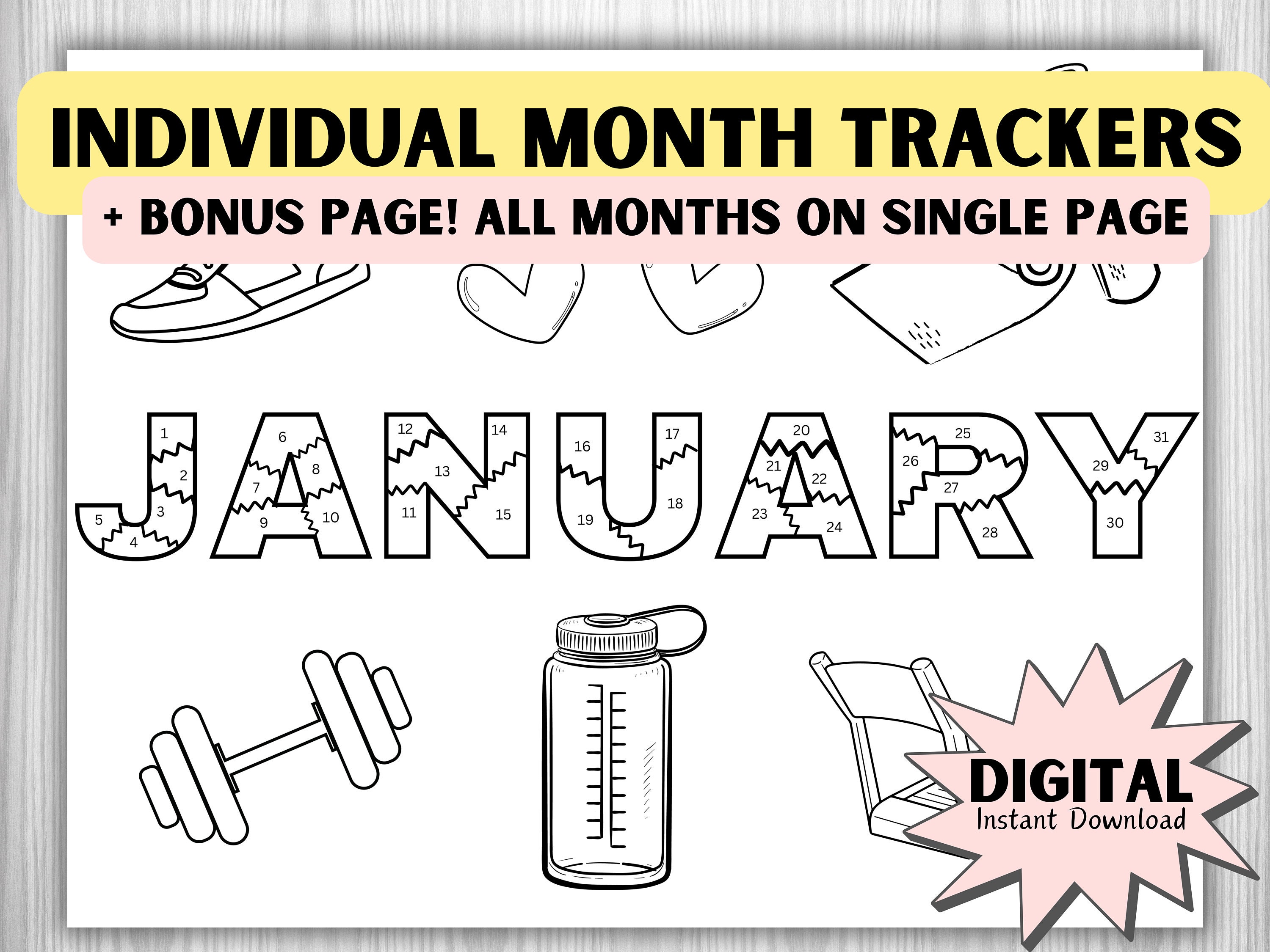 2025 Goal Coloring Tracker Habit Tracker Sheet Monthly Exercise Tracker ...