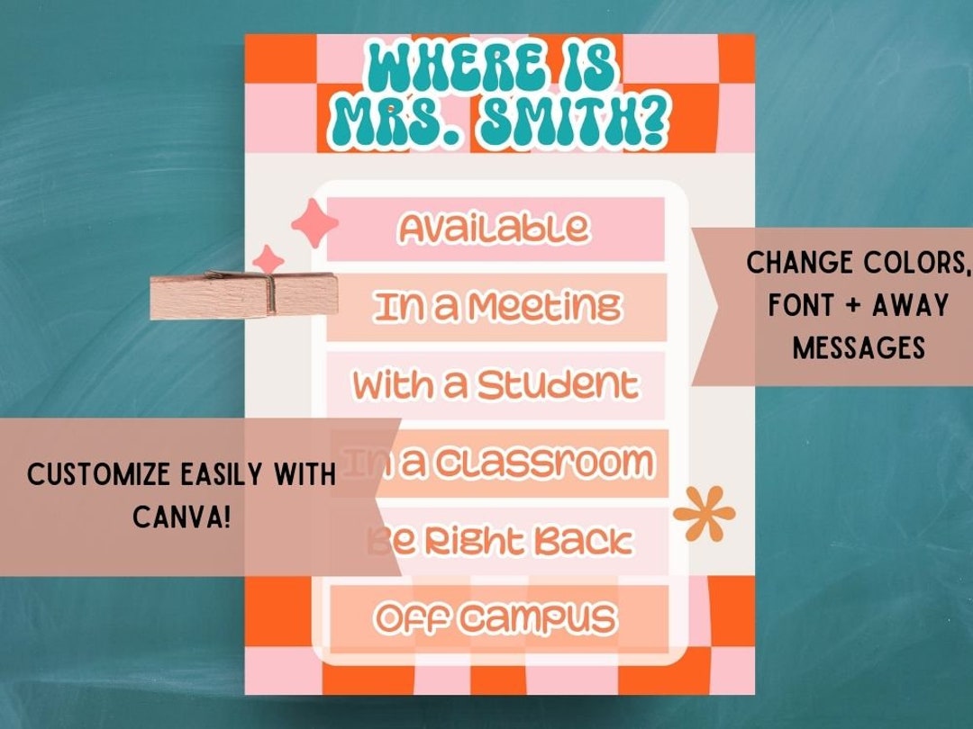 School Counselor Door Sign, Retro Office Door Status, Editable Sign for ...