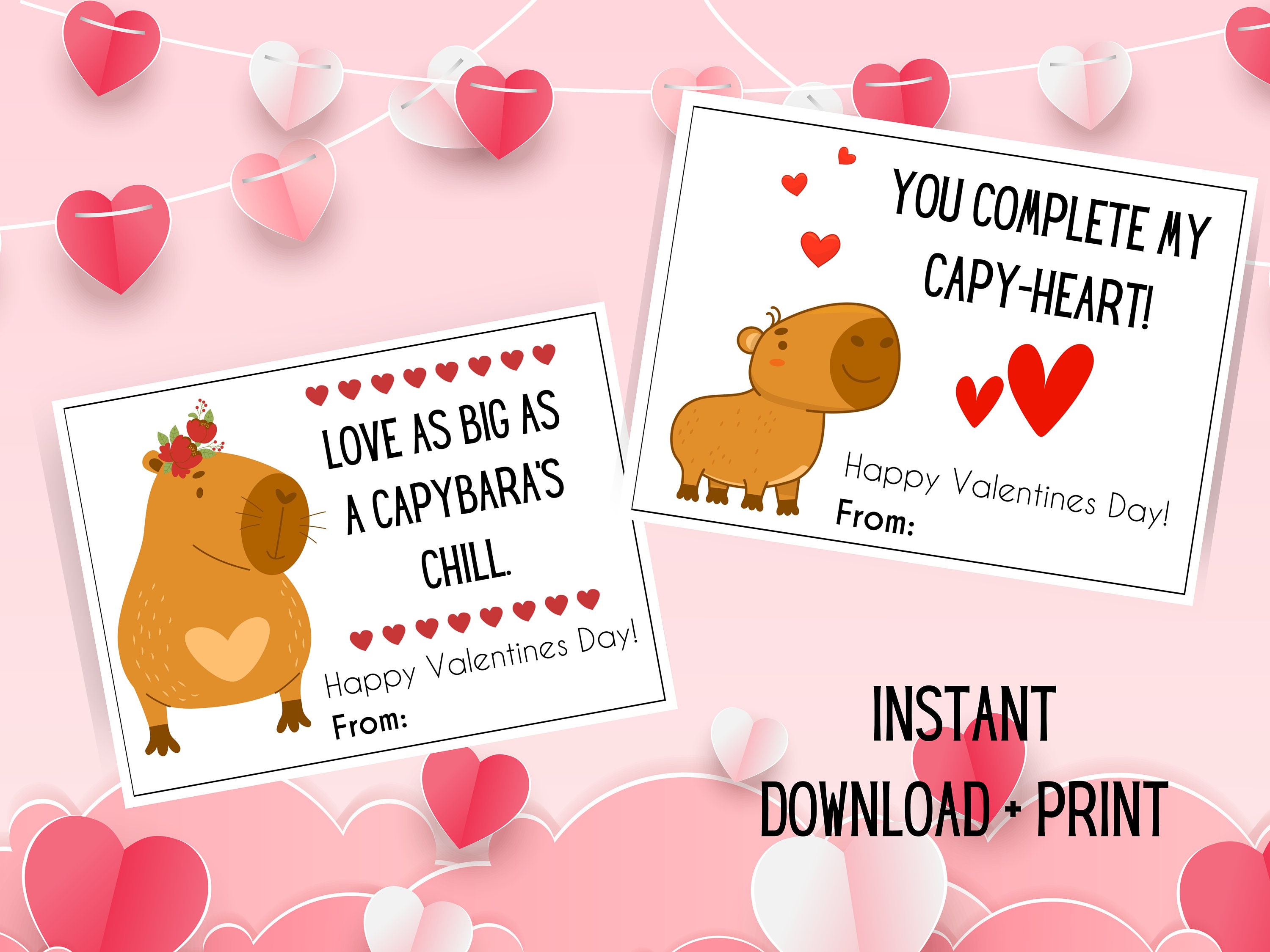 Capybara Valentines Day School Cards Instant Download Printable ...