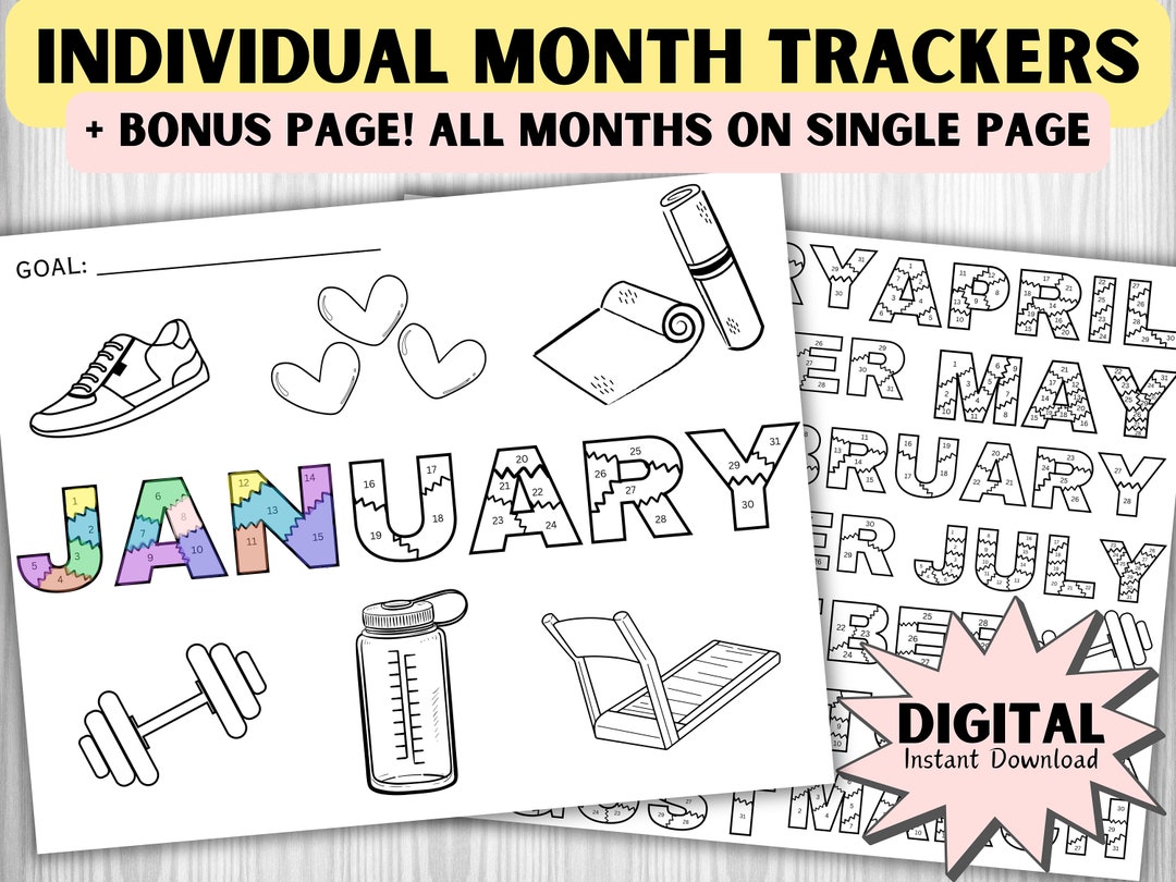 2025 Goal Coloring Tracker: Monthly Habit & Exercise (printable PDF) - Etsy
