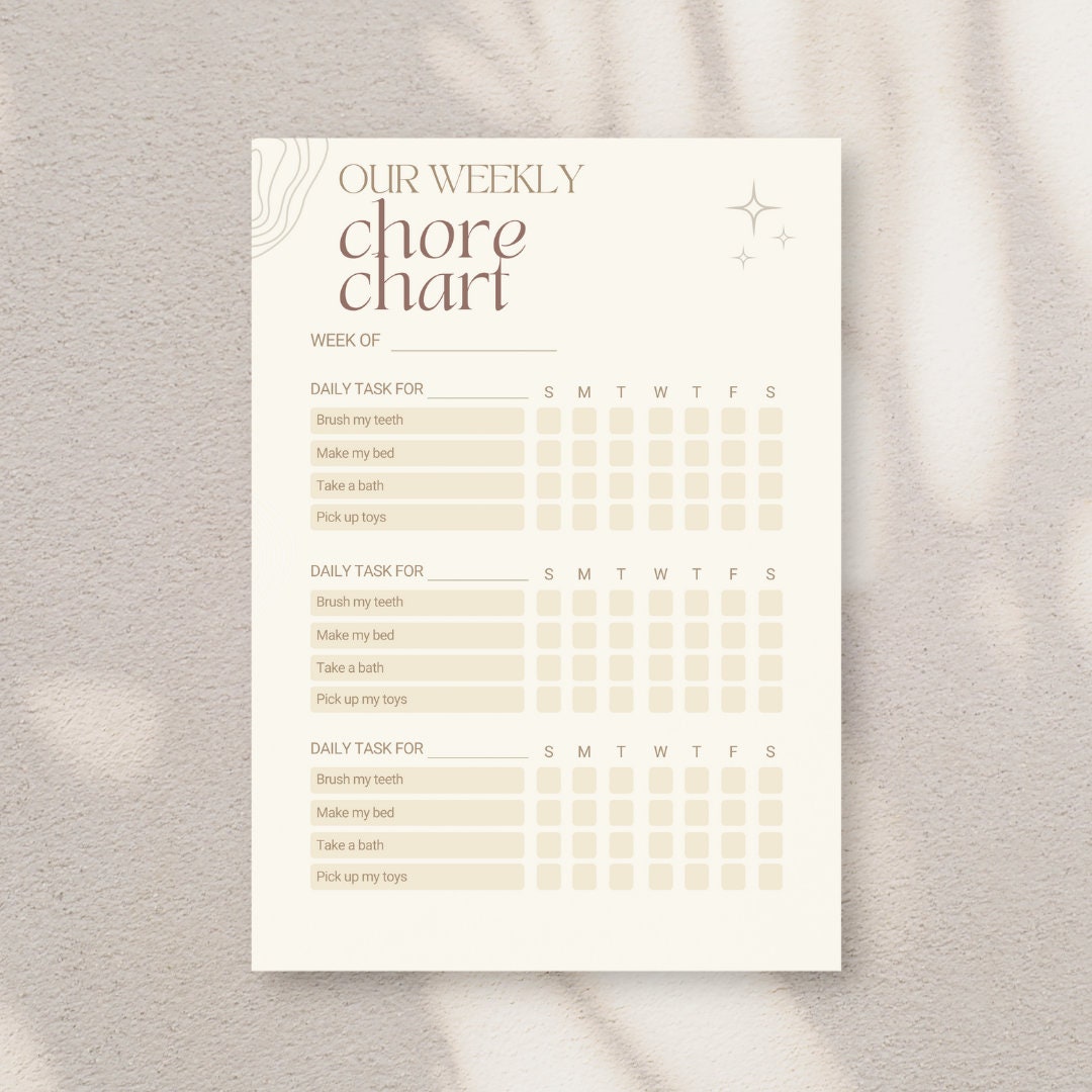 Minimalist Family Chores Printable Kids Daily Cleaning Schedule Simple ...