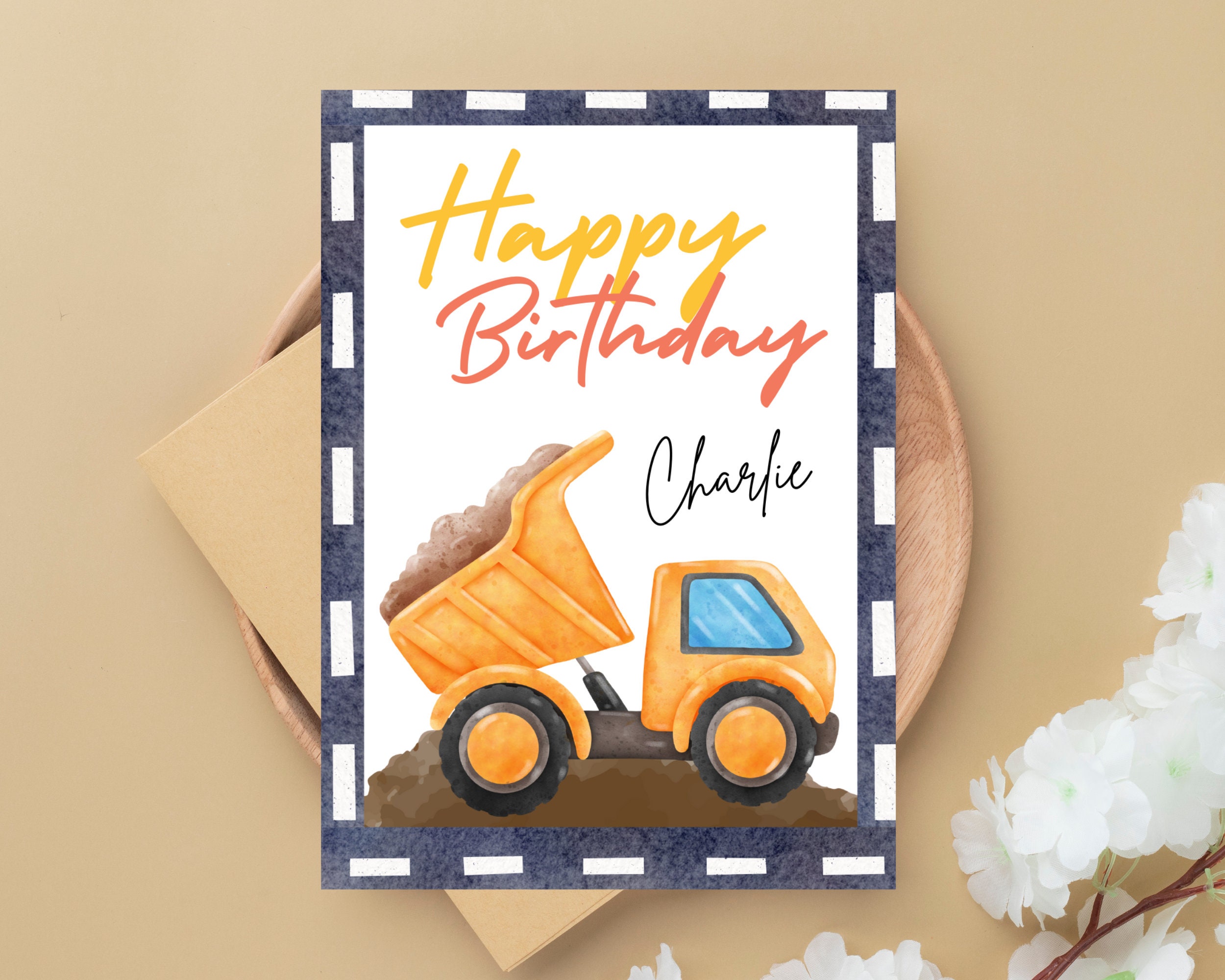Tonka Birthday Card Printable, Truck Theme Bday Card, Watercolor ...
