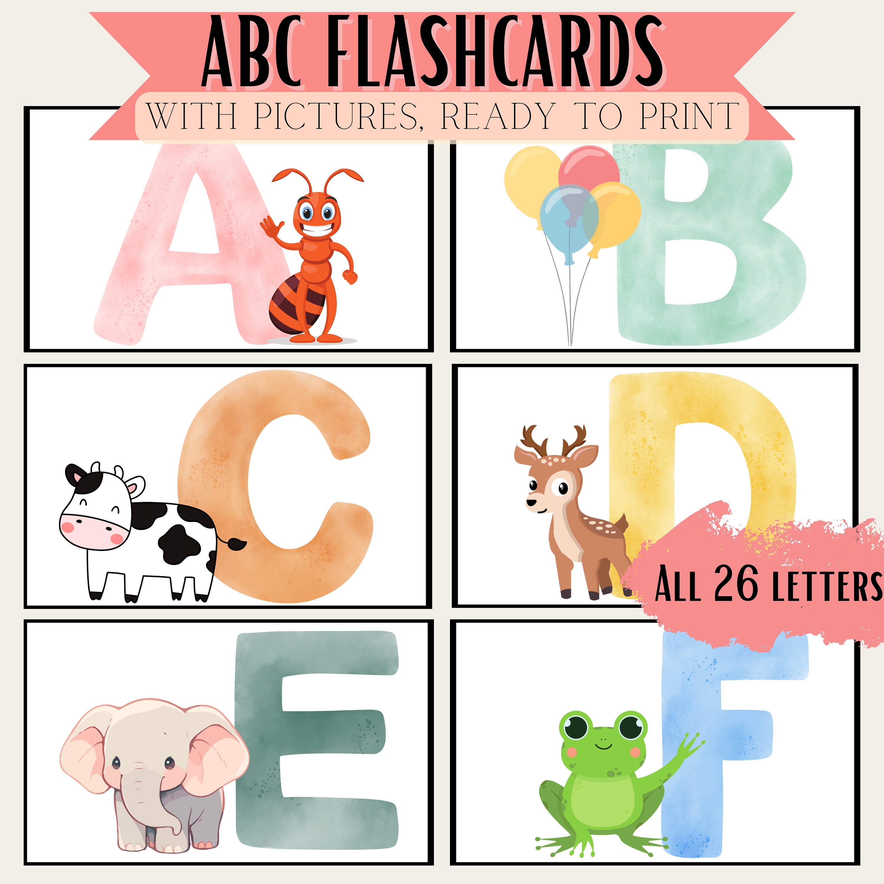 Colorful Printable ABC Flashcards With Animal Pictures at Home Toddler ...