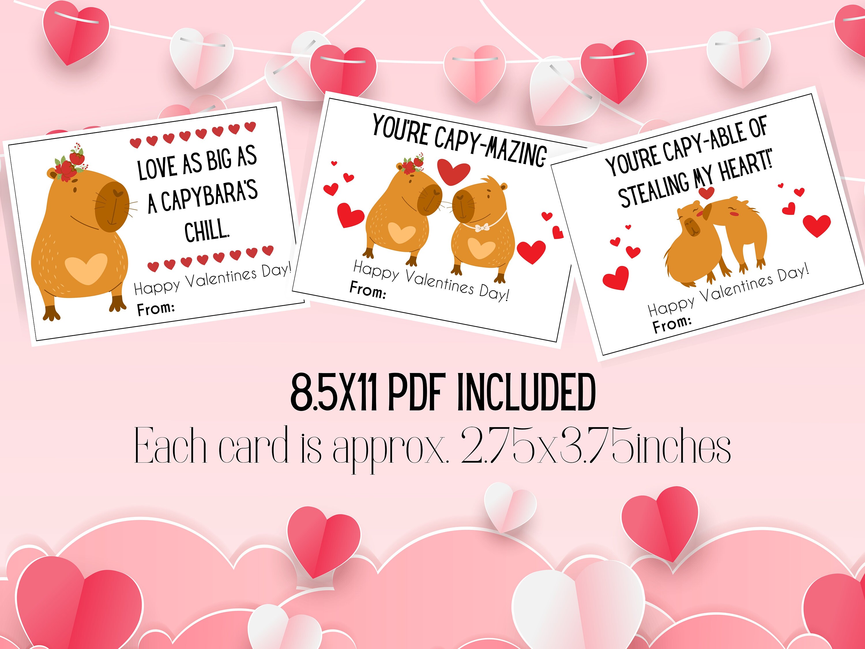 Capybara Valentines Day School Cards Instant Download Printable ...