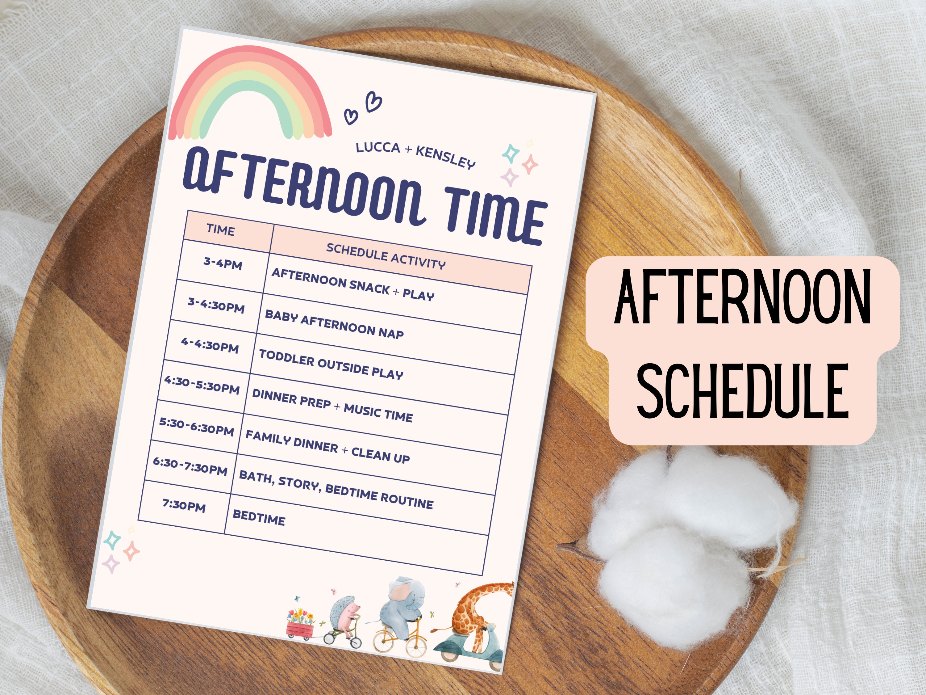 Editable Baby Toddler Schedule, Rainbow Animal Design, Printable ...