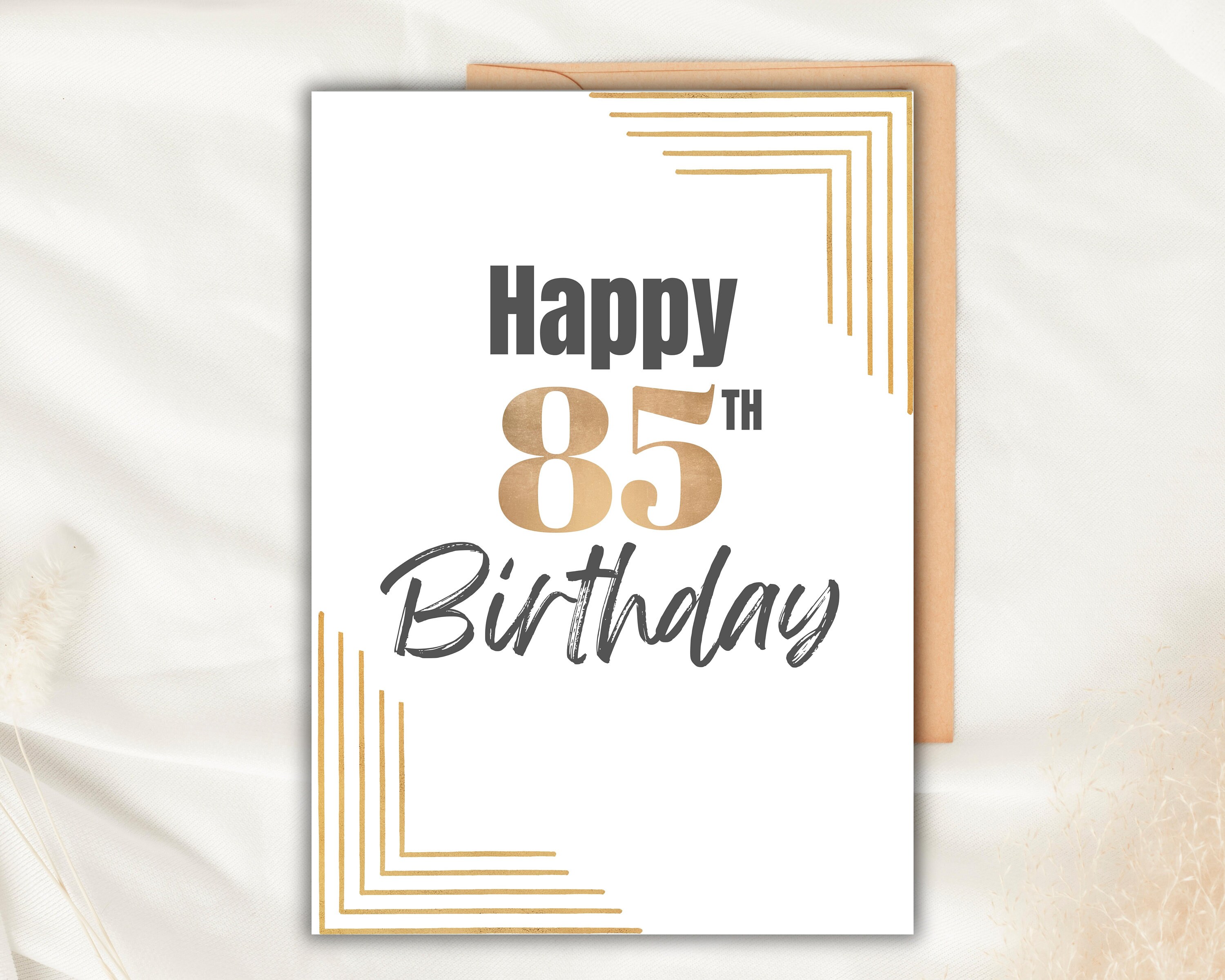 Gold 85th Birthday Card Floral Printable Greeting Card Unisex Design ...