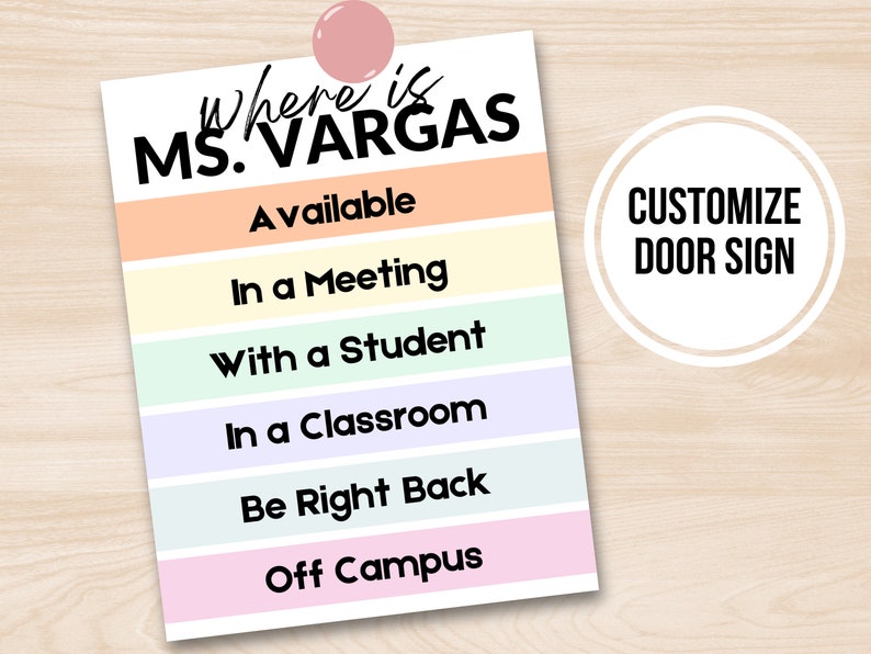 Counselor Away Door Sign, Editable Office Door Status, Custom Office ...